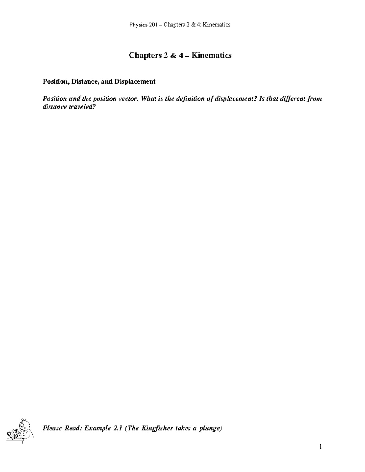 Ch02 and Ch04 Worksheet - Position and the position vector. What is the ...