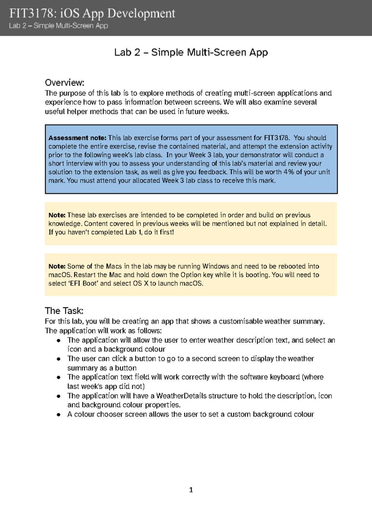 W02 - Lab - Week 2 lab - Lab 2 – Simple Multi-Screen App Overview: The purpose of this lab is to ...