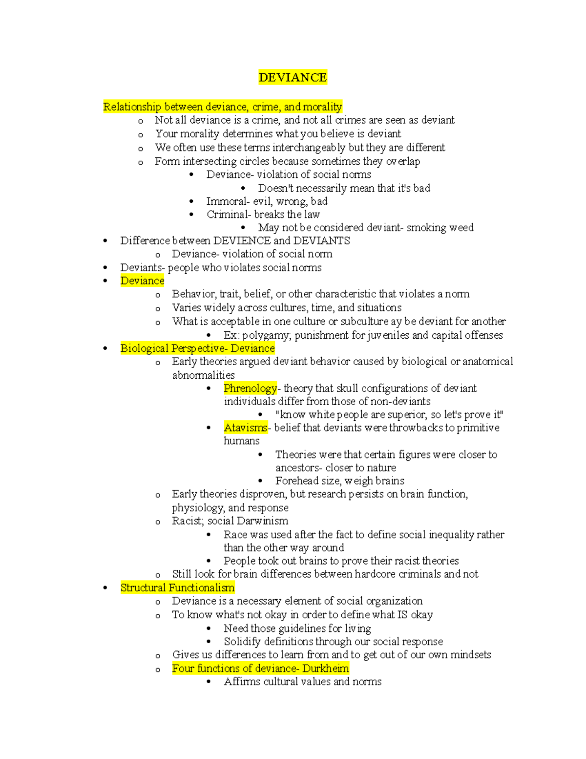 Intro to Soc Deviance Lecture Notes - DEVIANCE Relationship between ...