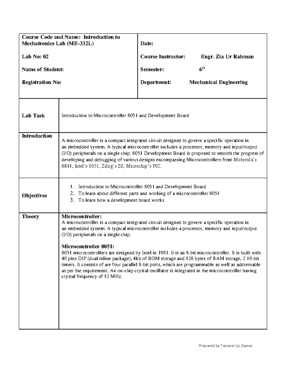 Lab Task 02 (Introduction to Microcontroller 8051) - Course Code and ...