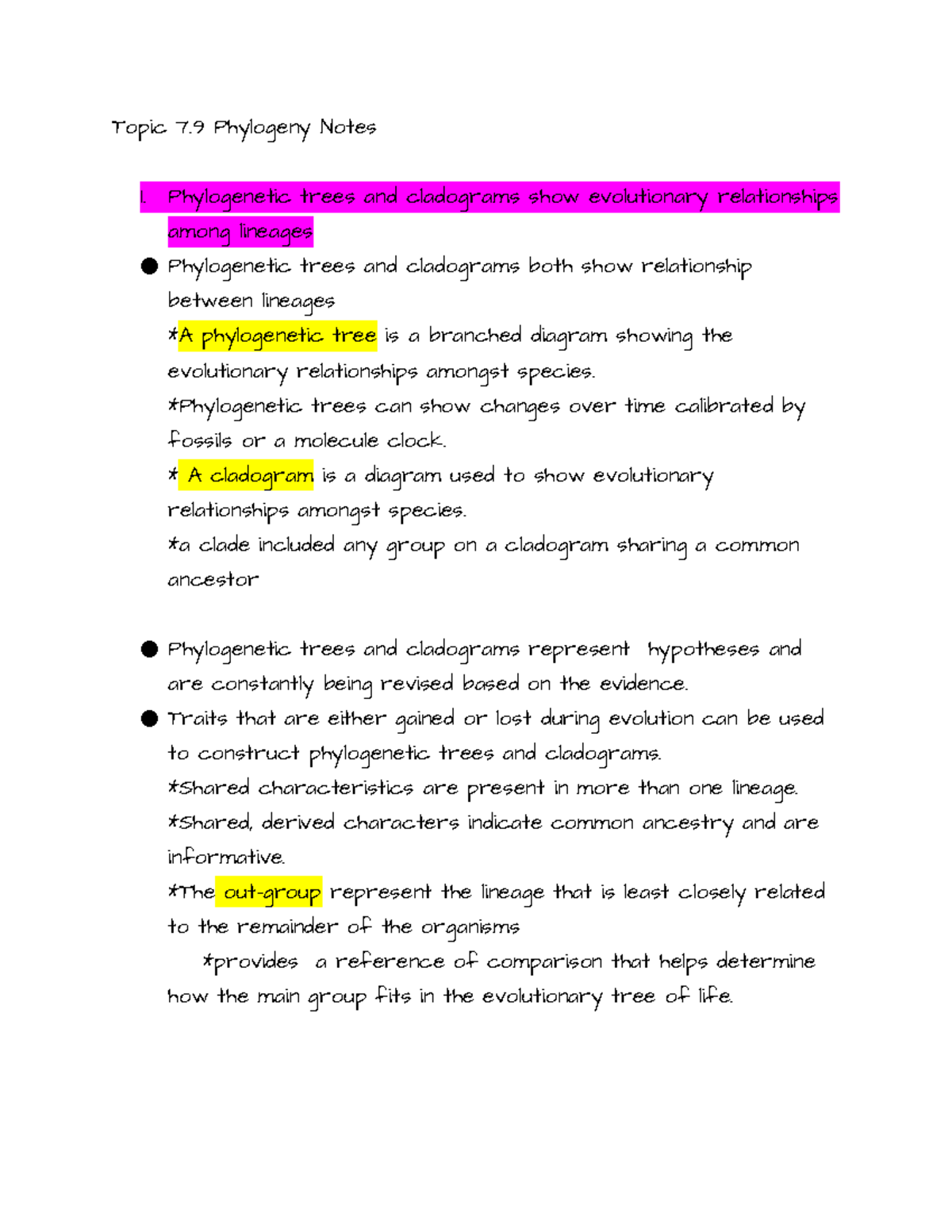 7.9 notes - Topic 7 Phylogeny Notes Phylogenetic trees and cladograms ...