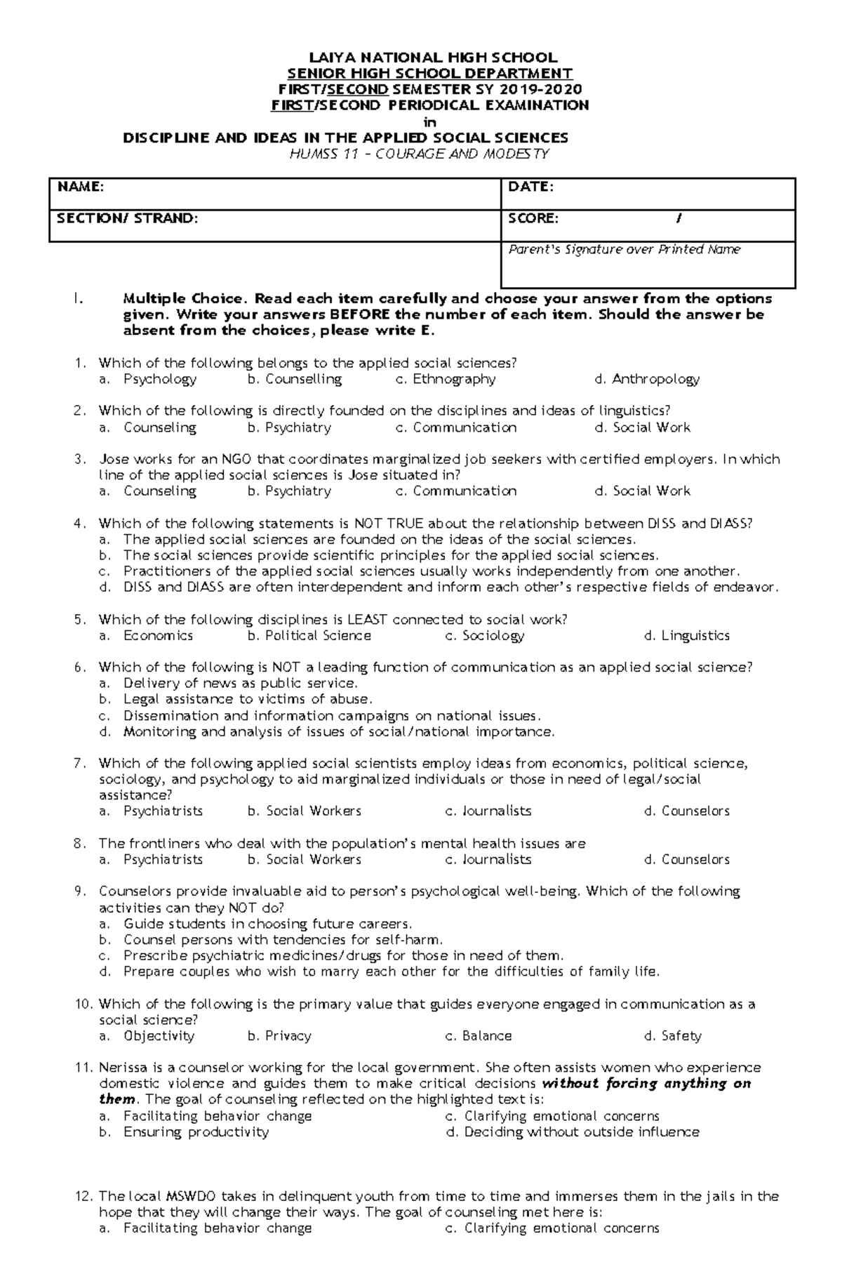 Lesson Plan Diass - LAIYA NATIONAL HIGH SCHOOL SENIOR HIGH SCHOOL ...