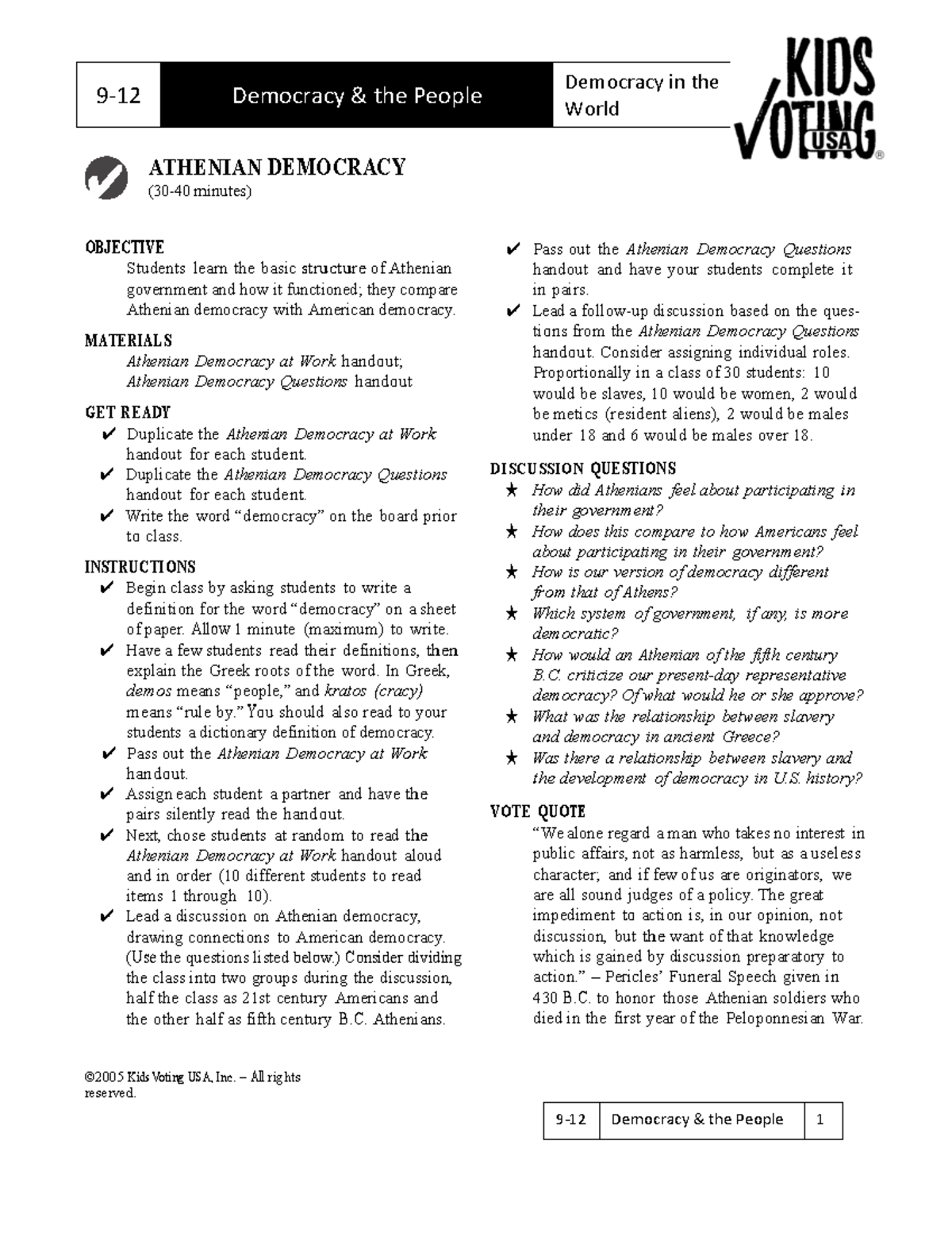 Athenian Democracy - Notes - ATHENIAN DEMOCRACY (30- 40 minutes ...