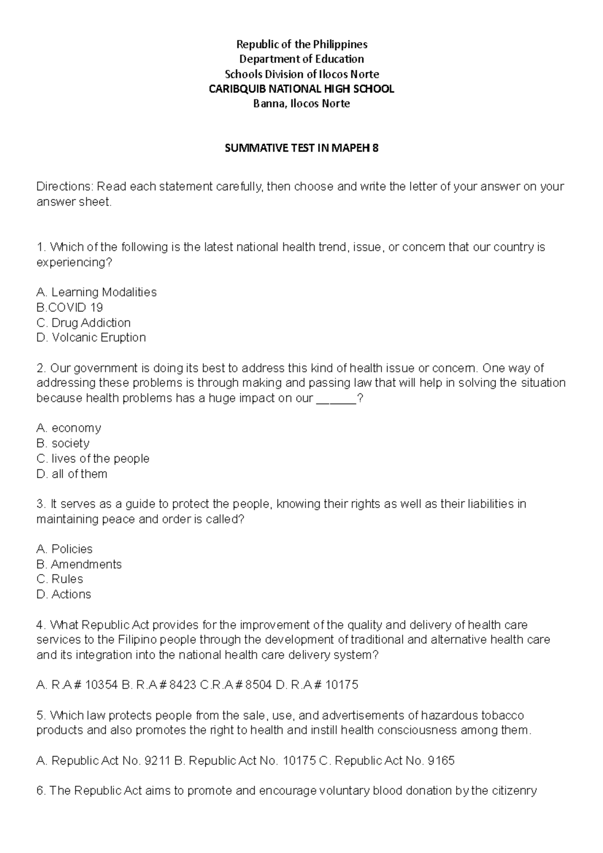 Grade 10 Lecture Notes Republic Of The Philippines Department Of