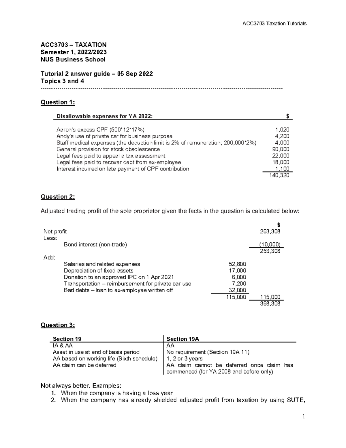 ACC 3703 Tut 2 - answer guide - ACC3703 Taxation Tutorials 1 ACC3703 ...