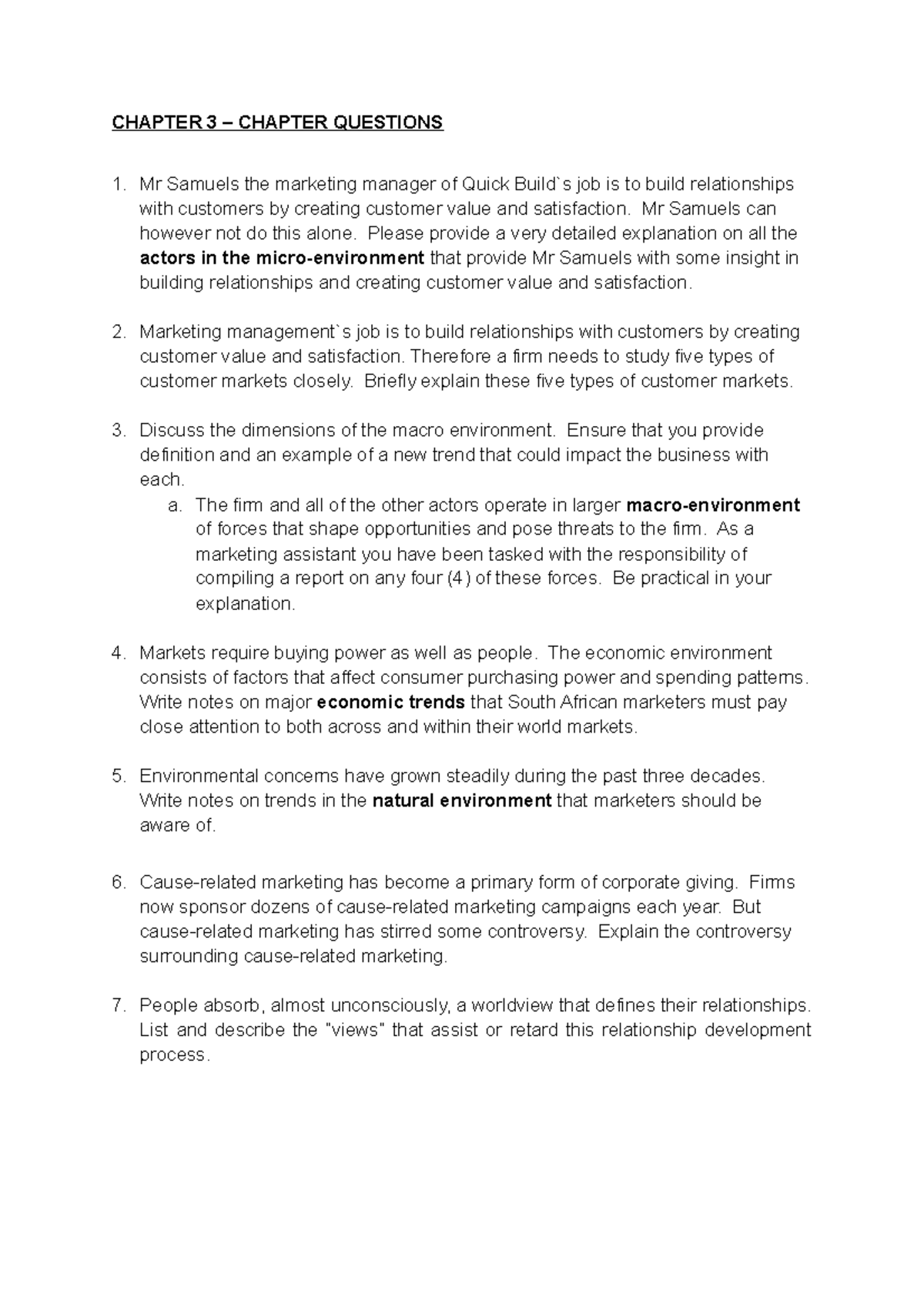 CH3 - Chapter Questions - CHAPTER 3 – CHAPTER QUESTIONS Mr Samuels the ...