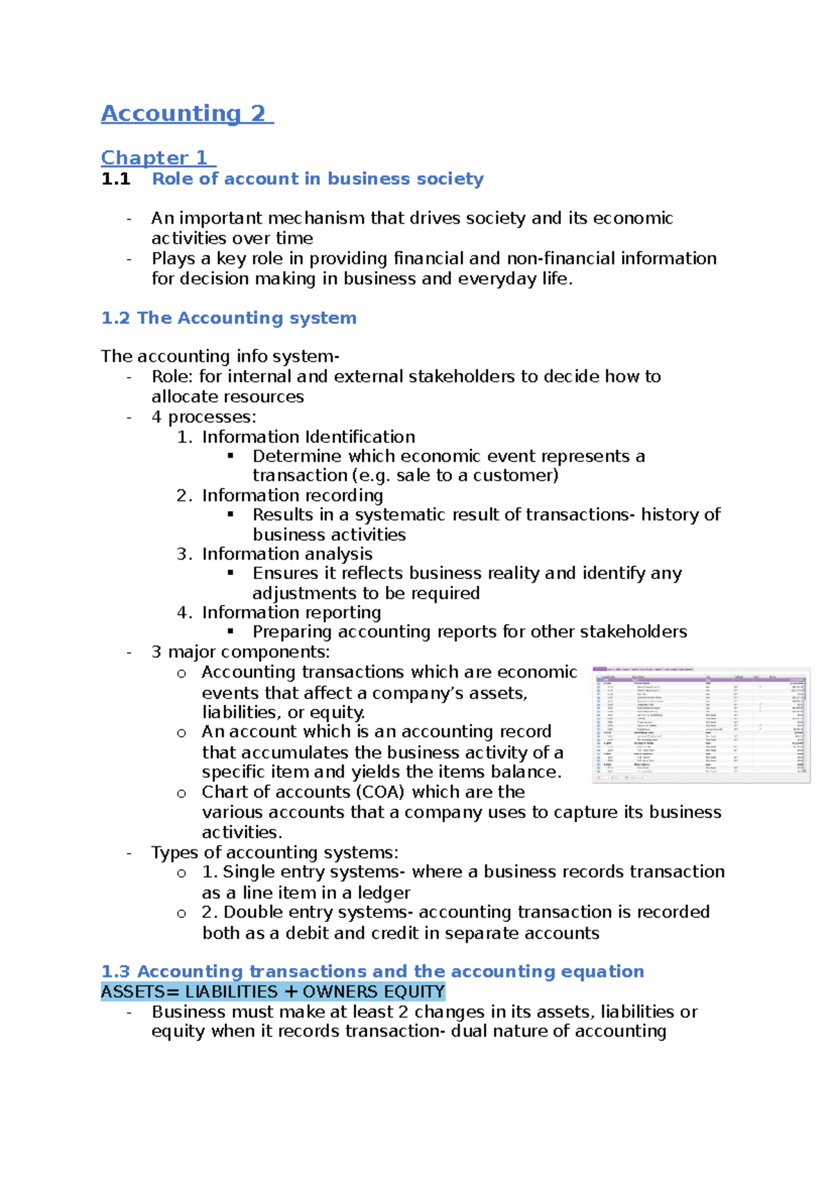 Accounting notes - Accounting 2 Chapter 1 1 Role of account in business ...