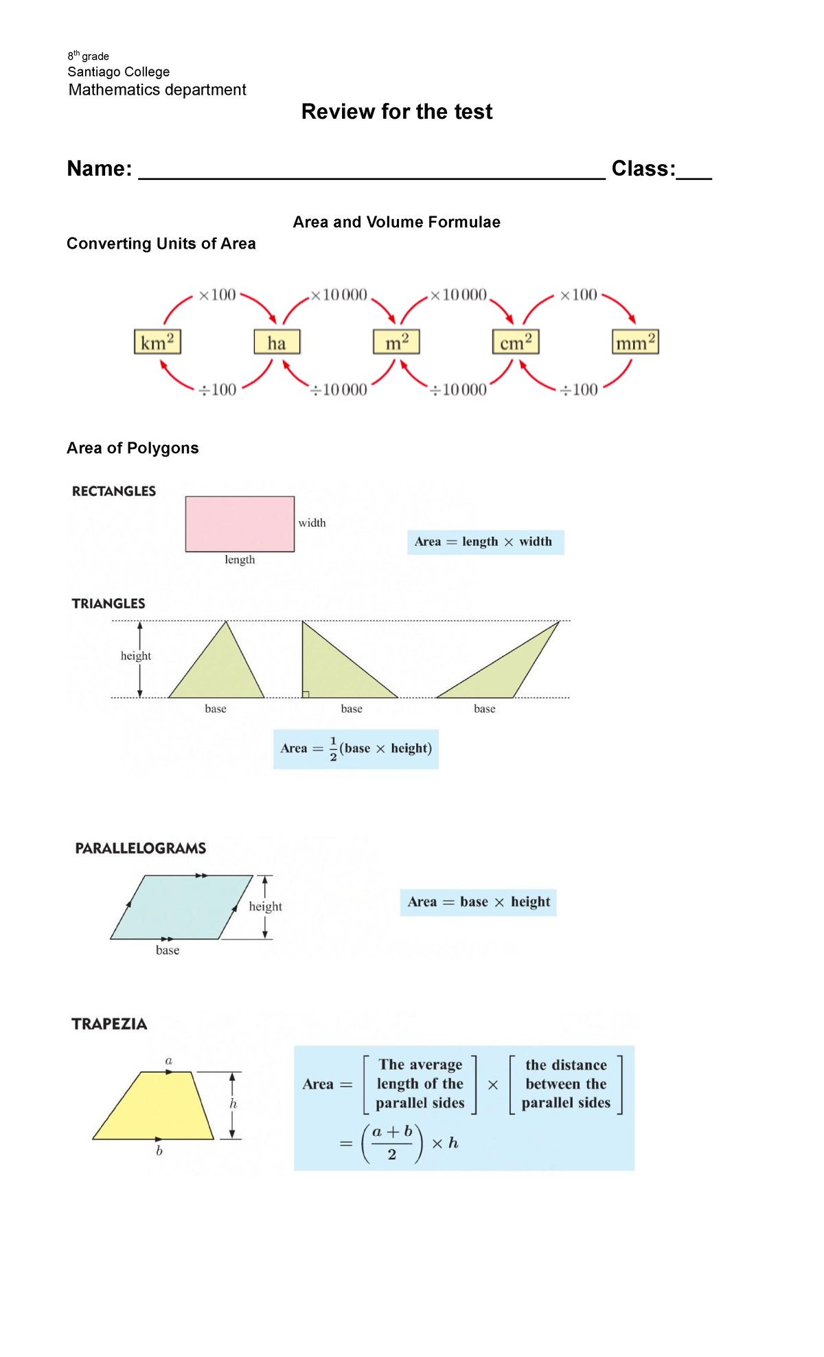Review for the assessment Crit A (Area and Volume) - Santiago College ...