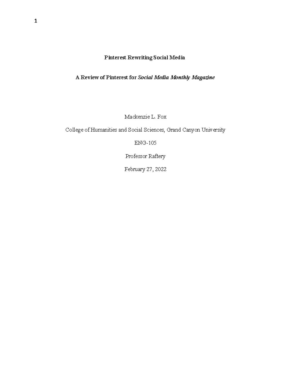 English-105 Social Media Essay - Pinterest Rewriting Social Media A ...