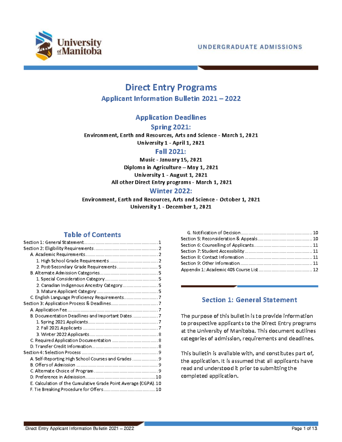 Direct entry bulletin - sssssss - Direct Entry Programs Applicant Information Bulletin 2021 ...