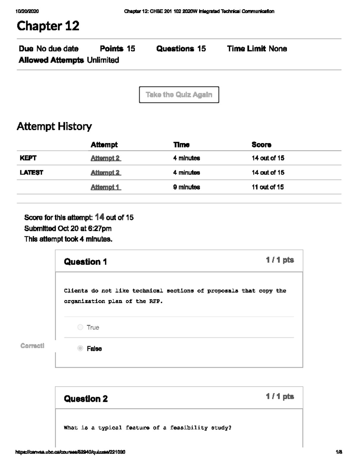 Chapter 12 Test - Attempt 2 - CHBE 201 - Studocu