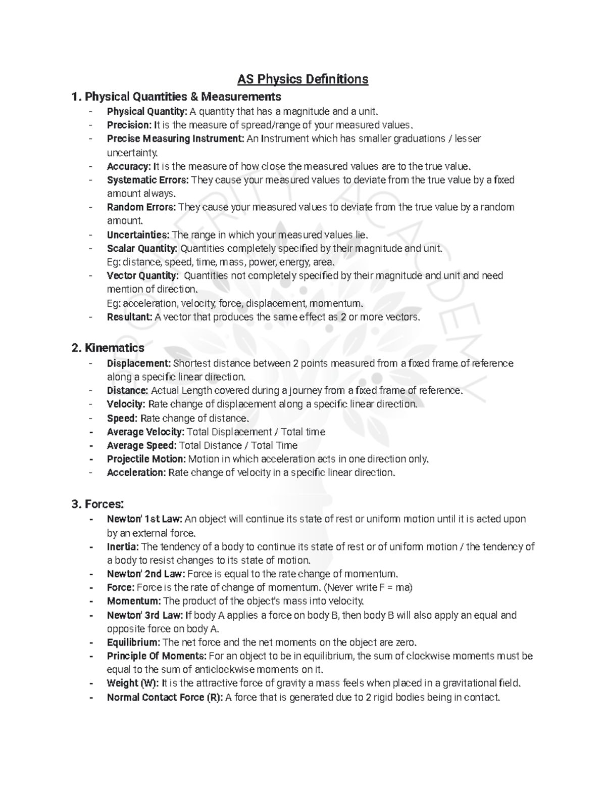 AS Physics Definitions (final) - AS Physics Definitions 1. Physical ...