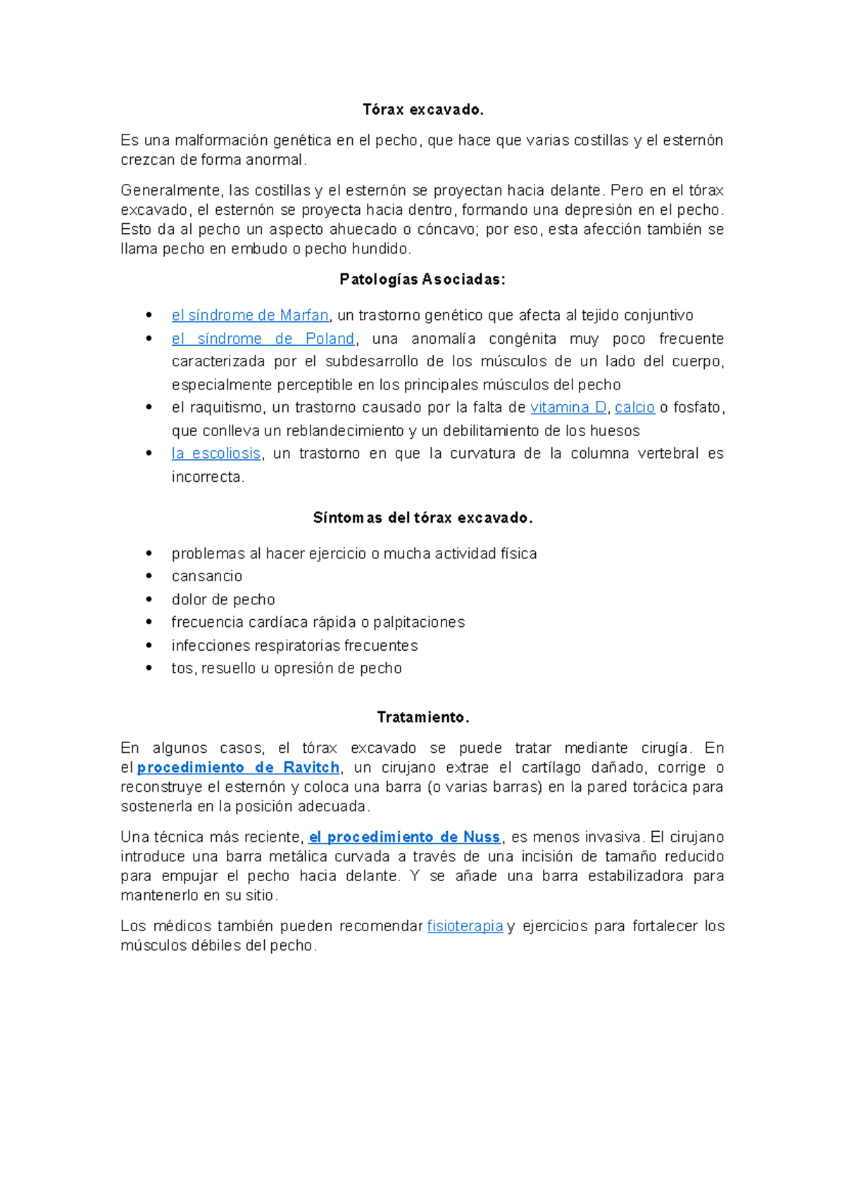 Tórax excavado - Lecture notes 1 - Tórax excavado. Es una malformación ...