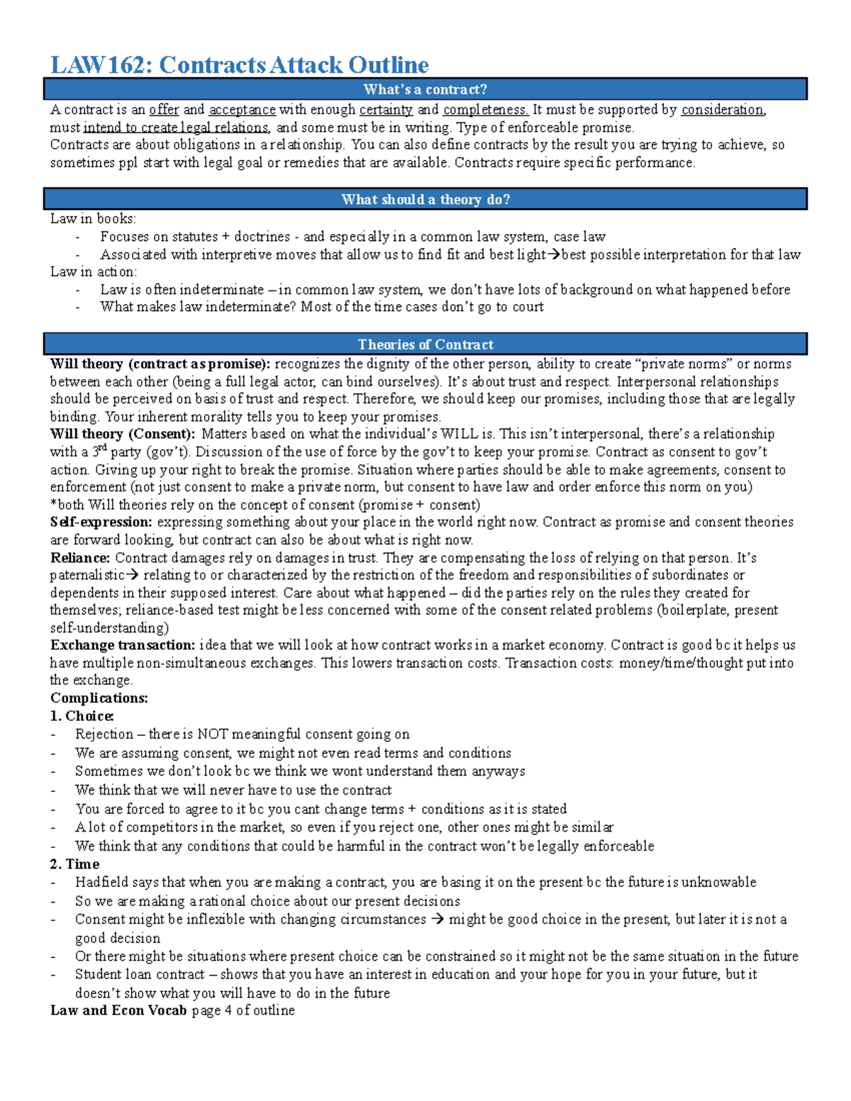 Midterm Attack Sheet - exam prep - LAW162: Contracts Attack Outline ...