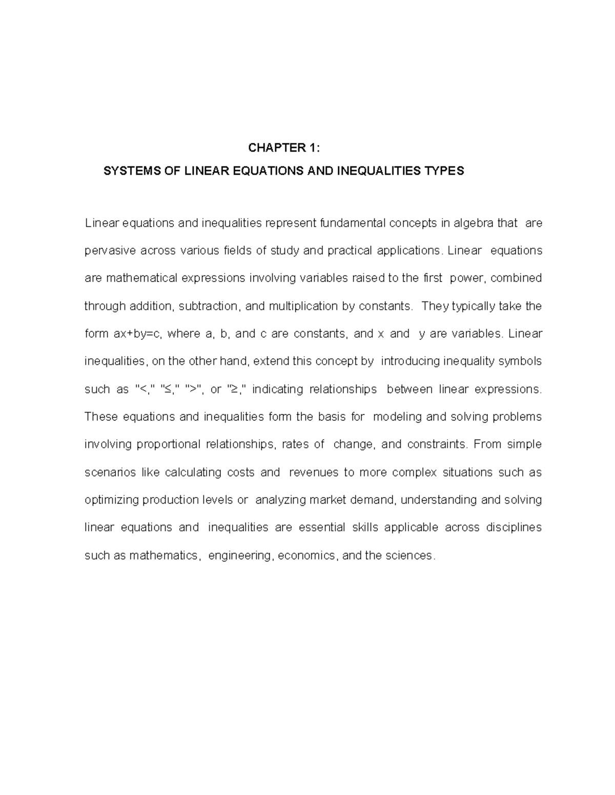 Systems OF Linear Equations AND Inequalities Types - CHAPTER 1: SYSTEMS ...