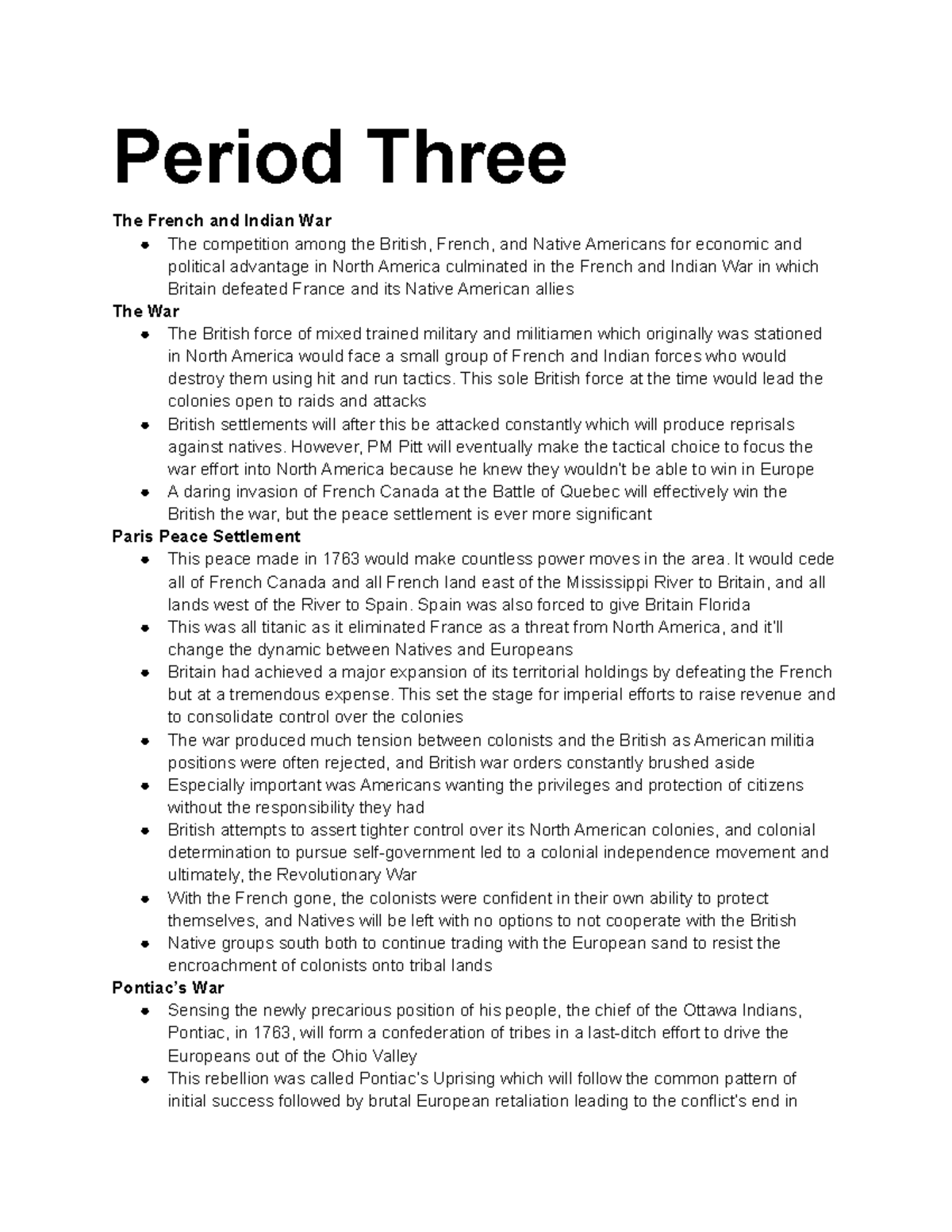 Apush EXAM DOC Periods 3-5 - Period Three The French and Indian War The ...