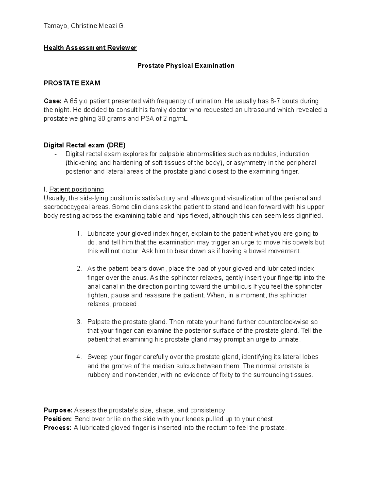 Reviewer - Health Assessment Reviewer Prostate Physical Examination ...