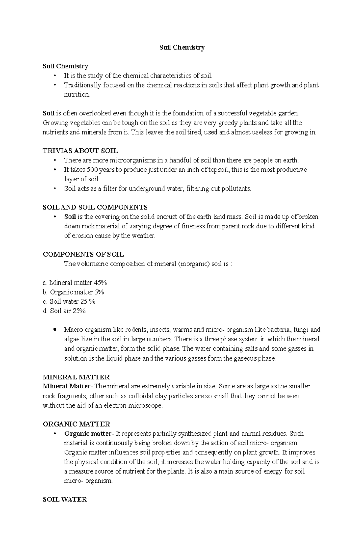 15. Soil - Notes in chemistry - Soil Chemistry Soil Chemistry - It is ...