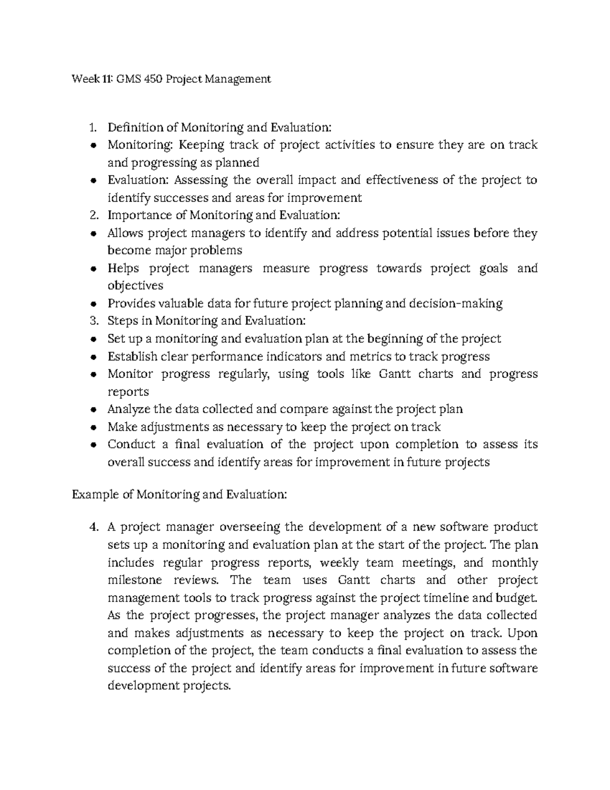 Week 11 GMS 450 Project Management - Week 11 GMS 450 Project Management ...