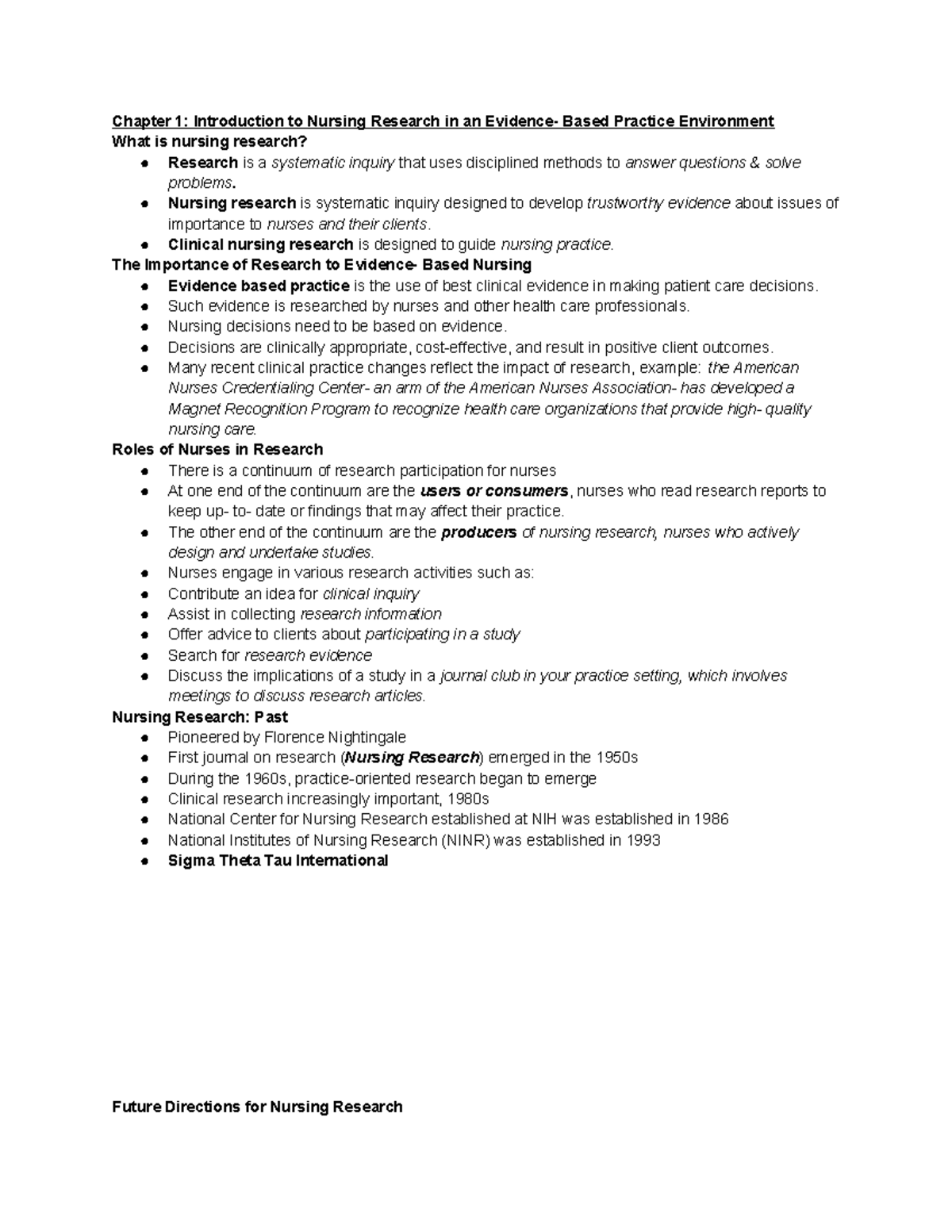 NR 400 Research Exam 1 Study Notes - Chapter 1: Introduction to Nursing ...
