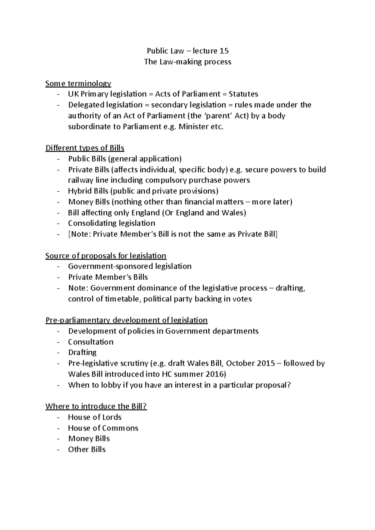 15-The Law making process - Public Law – lecture 15 The Law-making ...