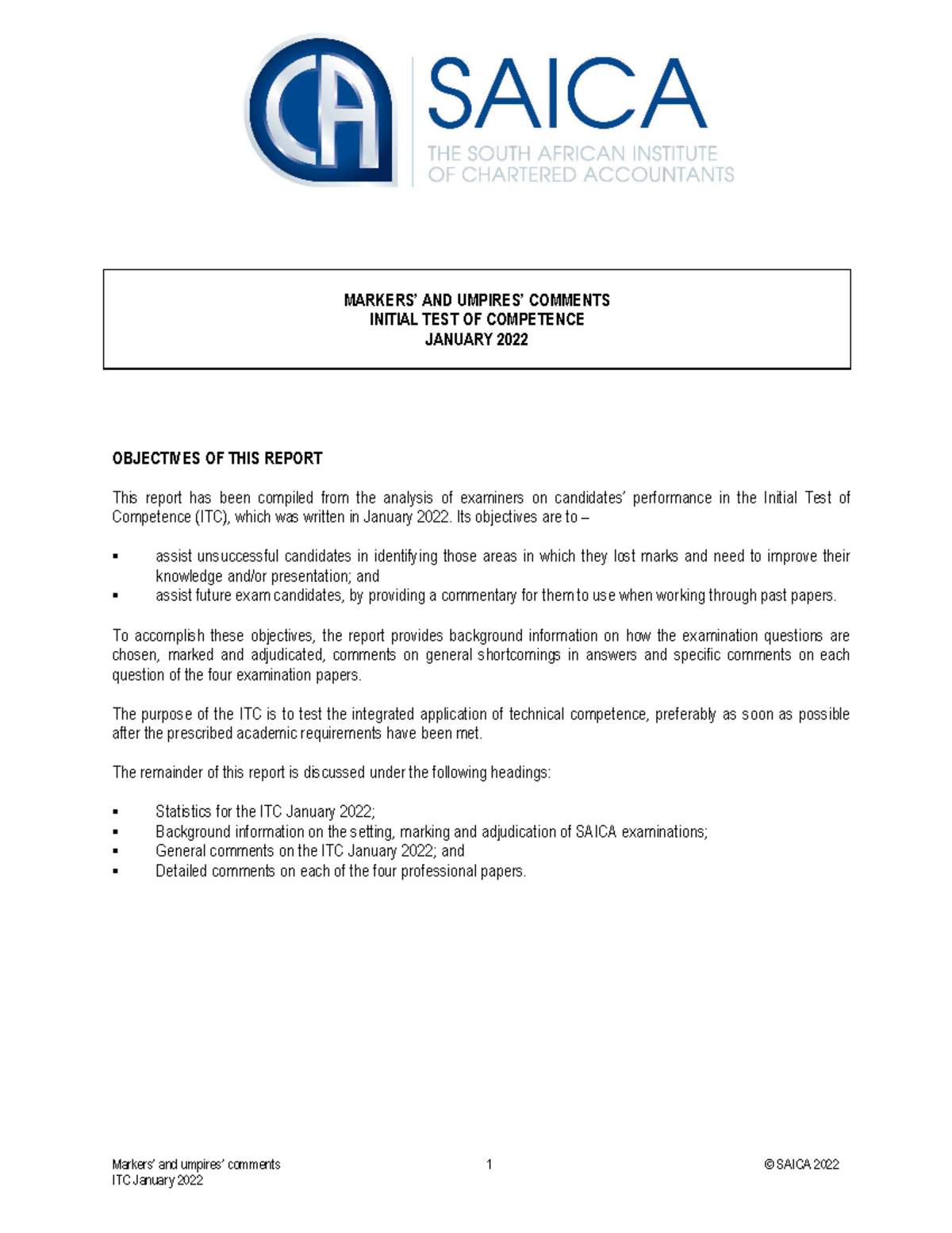 ITC January 2022 Markers and Umpires comments 1 - Markers’ and umpires ...