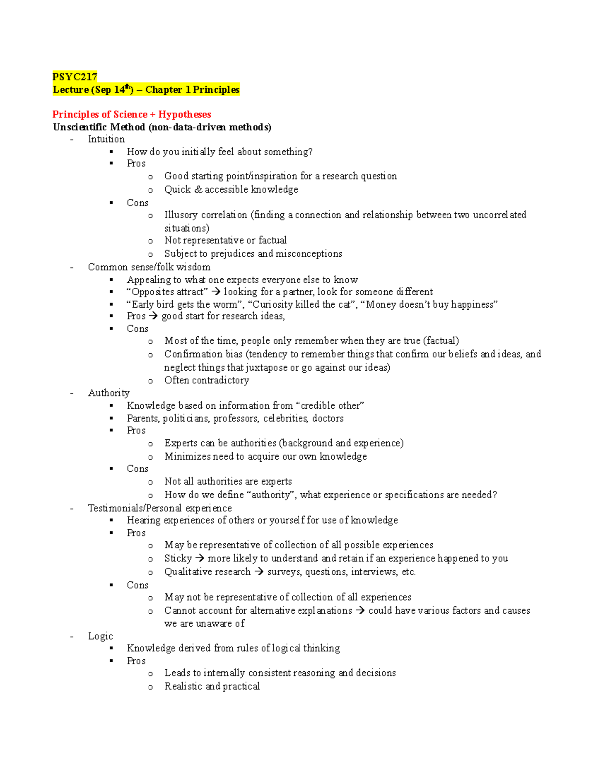 PSYC217 UBC Lecture Notes - PSYC Lecture (Sep 14th) – Chapter 1 ...