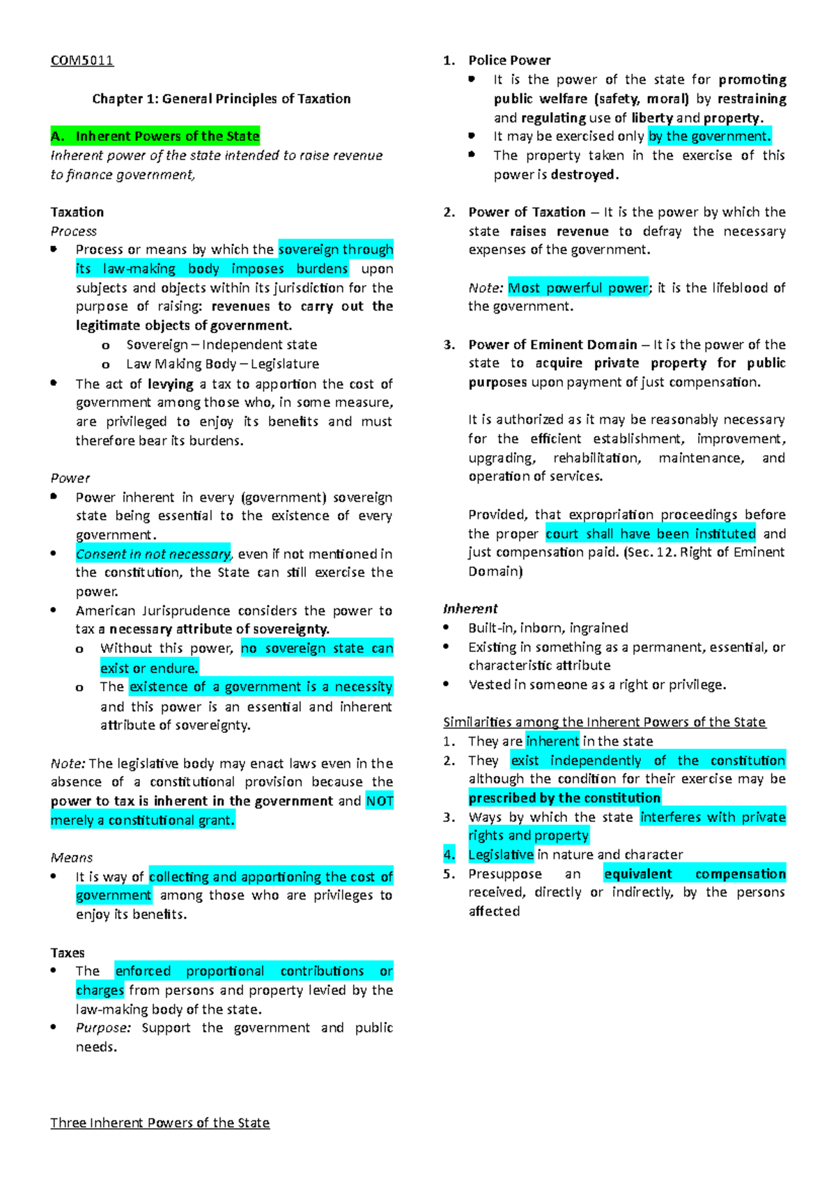 General Principles of Taxation - Inherent Powers of the State Inherent ...