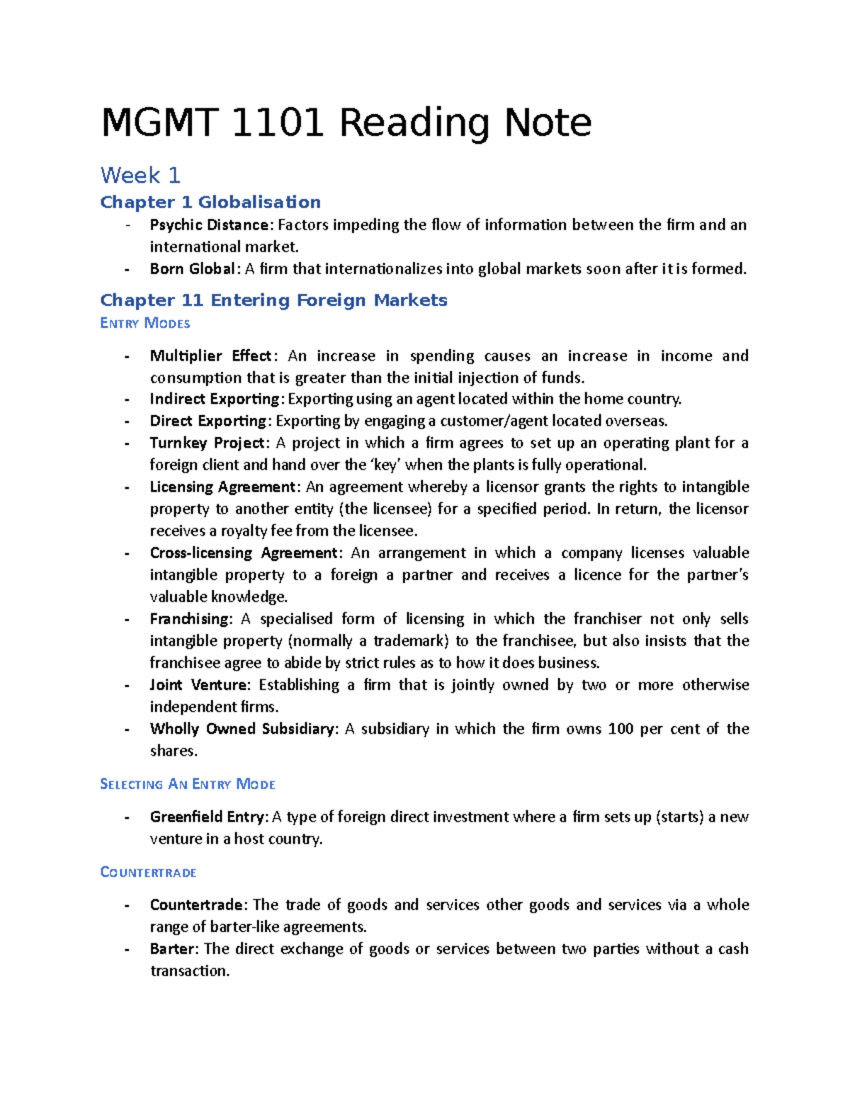 MGMT 1101 Textbook Reading Note - MGMT 1101 Reading Note Week 1 Chapter ...