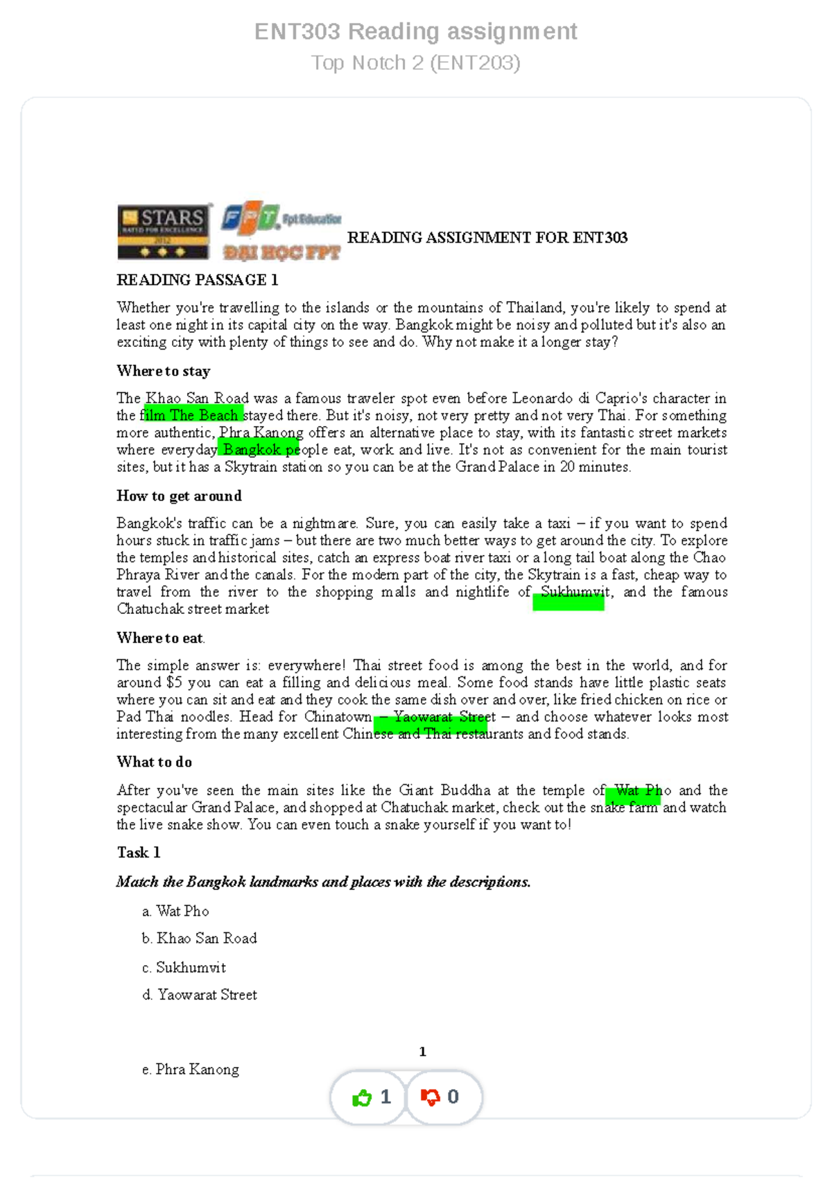 Ent303 reading-assignment - ENT303 Reading assignment Top Notch 2 (ENT203) READING ASSIGNMENT ...