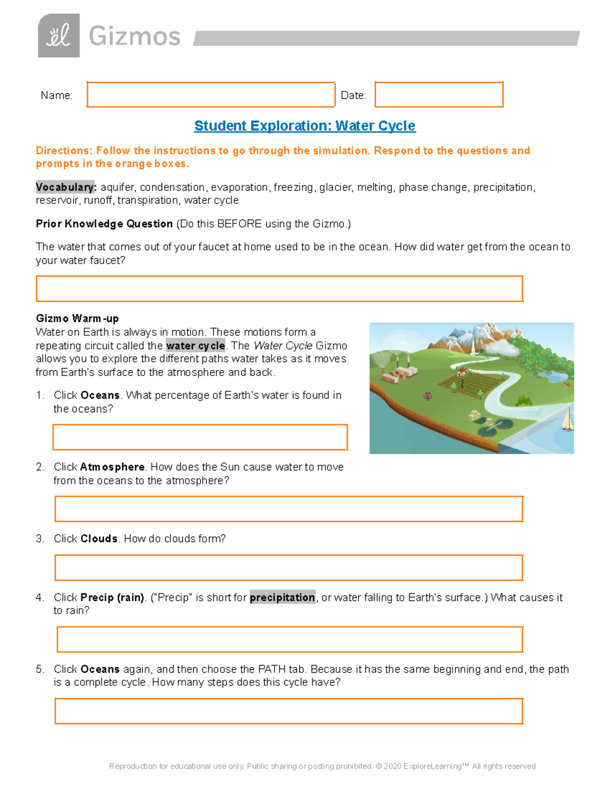 Water Cycle SE - Name: Date: Student Exploration: Water Cycle ...