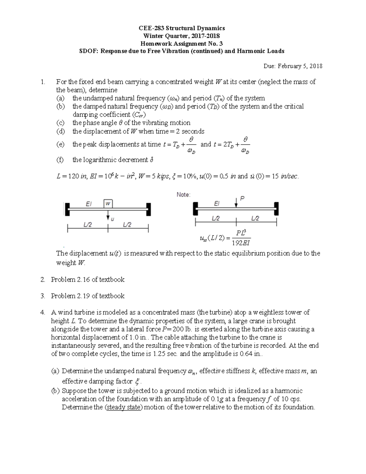 Homework #3 2018 - Law - CEE-283 Structural Dynamics Winter Quarter ...