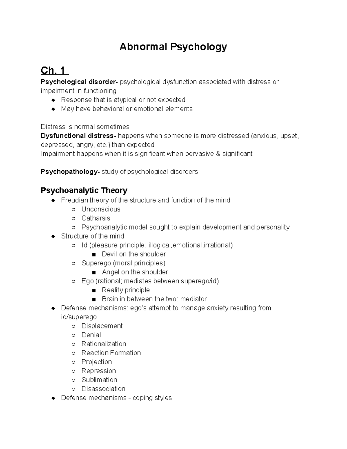 Abnormal Psych. Notes - Abnormal Psychology Ch. 1 Psychological ...