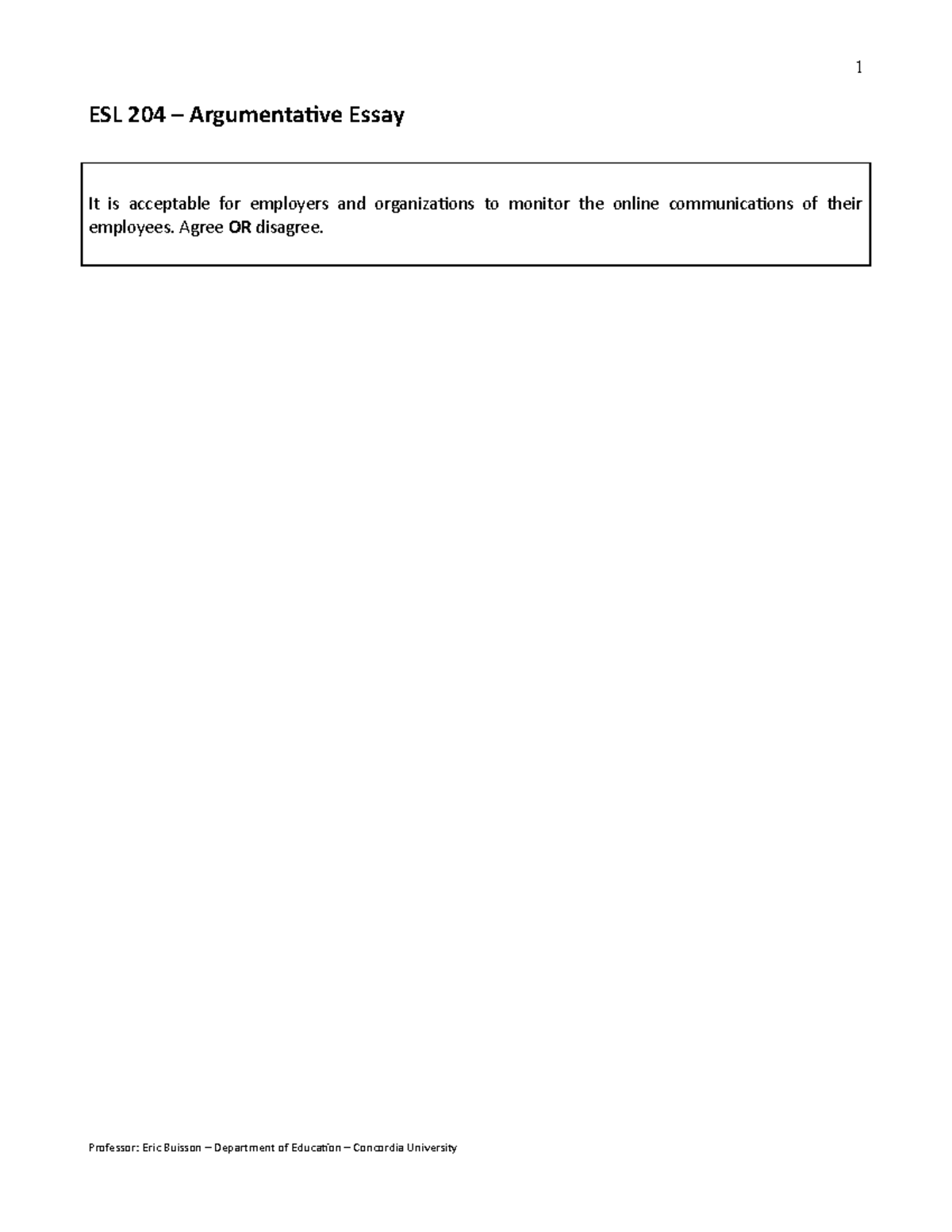 204 Monitoring E Comm Argumentative Essay Model - ESL 204 ...