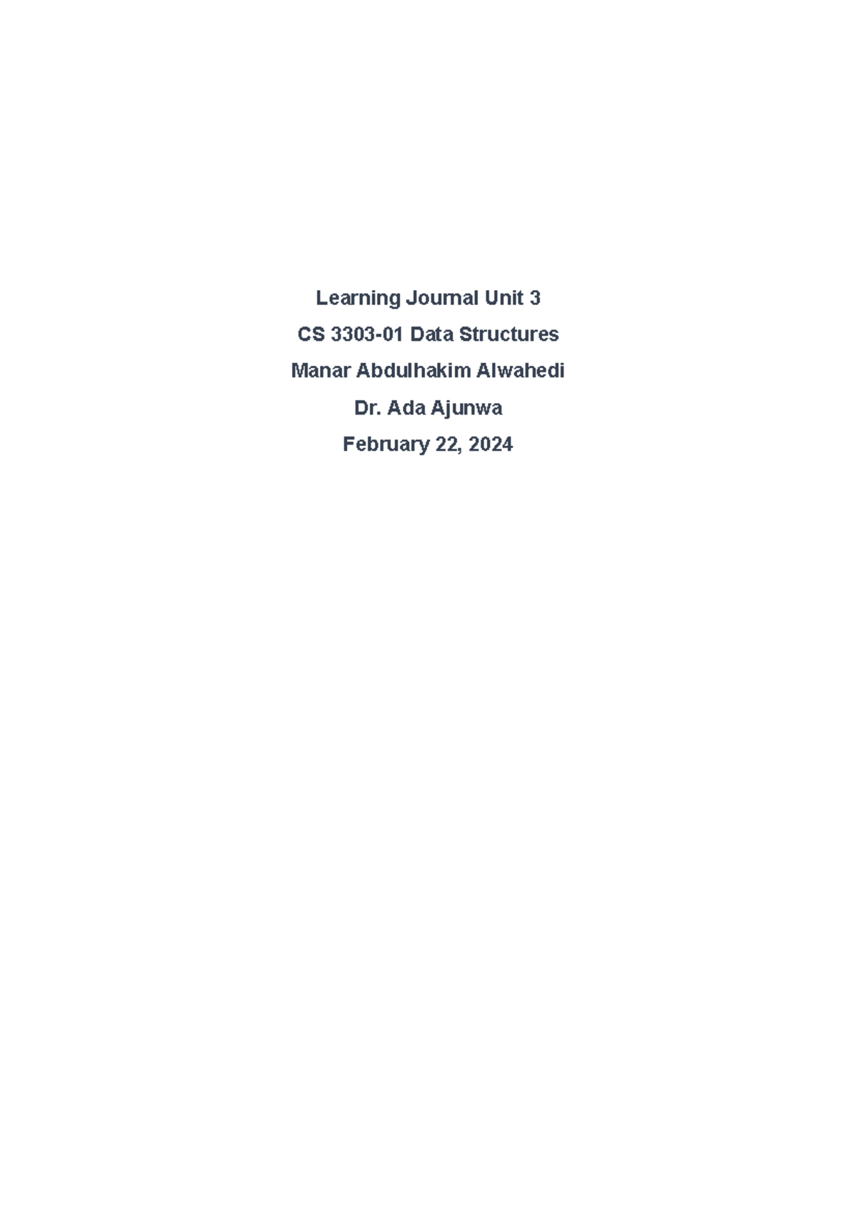 Learning Journal Unit 3 CS 3303 - Learning Journal Unit 3 CS 3303-01 ...