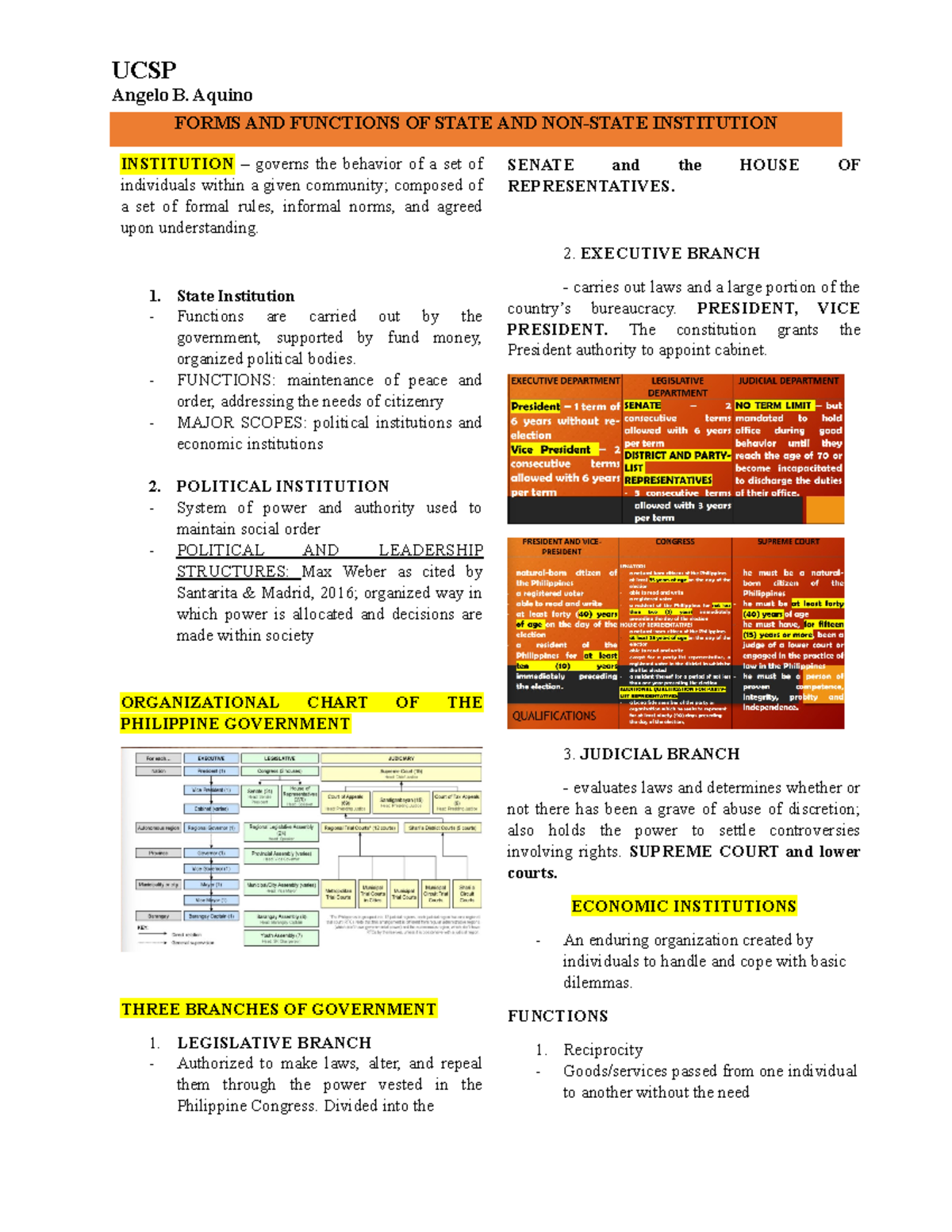 UCSP-2nd-Quarter - notes - Angelo B. Aquino FORMS AND FUNCTIONS OF ...