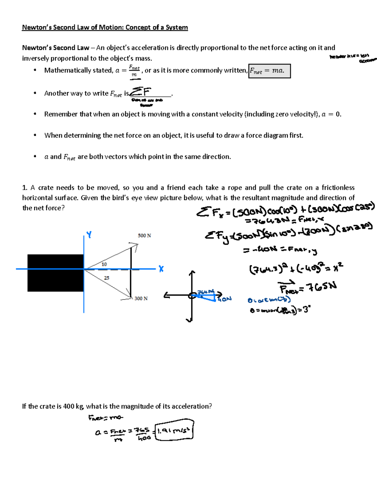 Chapter 4 - notes on newtons laws and practice problems with free body ...