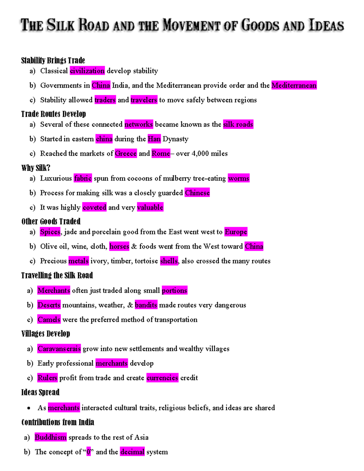 06 - Silk Road Guided Notes Page - Stability Brings Trade a) Classical ...
