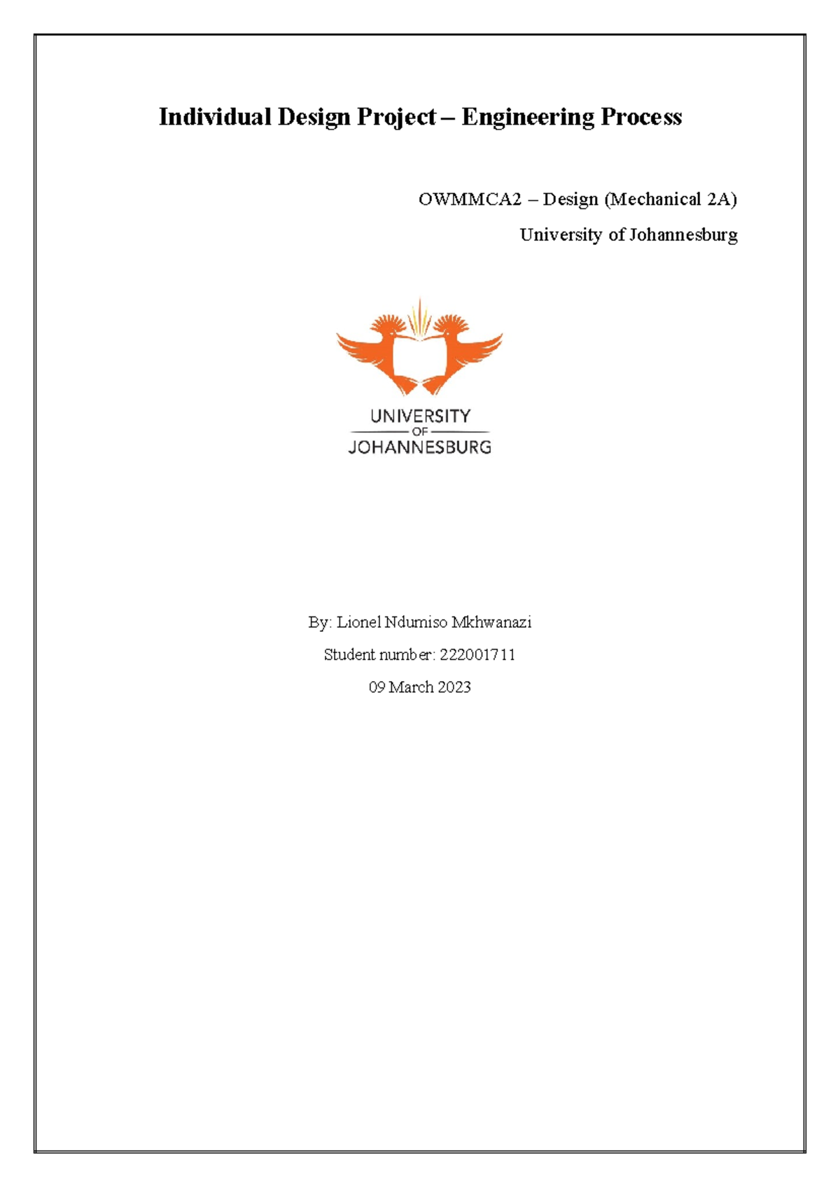 Design 2A Individual Assignment - Individual Design Project ...