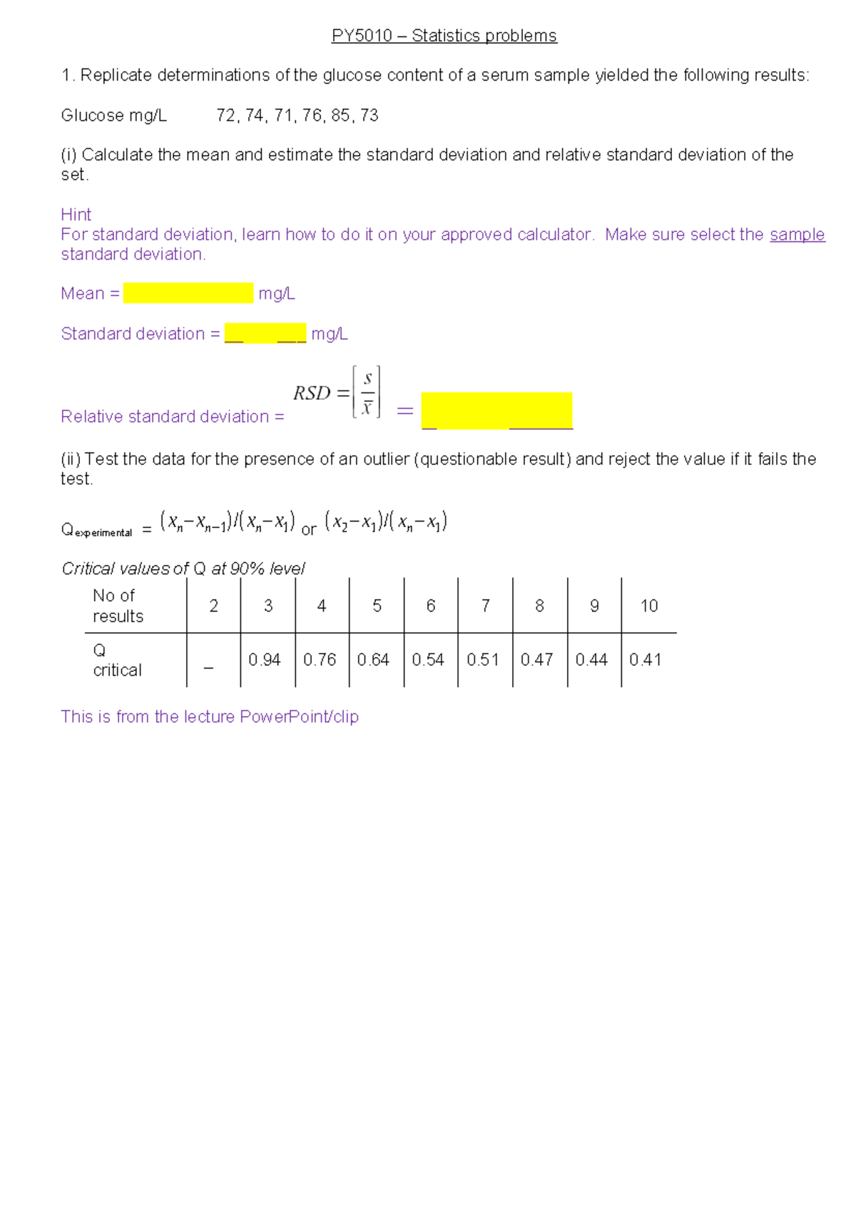 Stats workshop stud with hints - PY5010 – Statistics problems 1 ...
