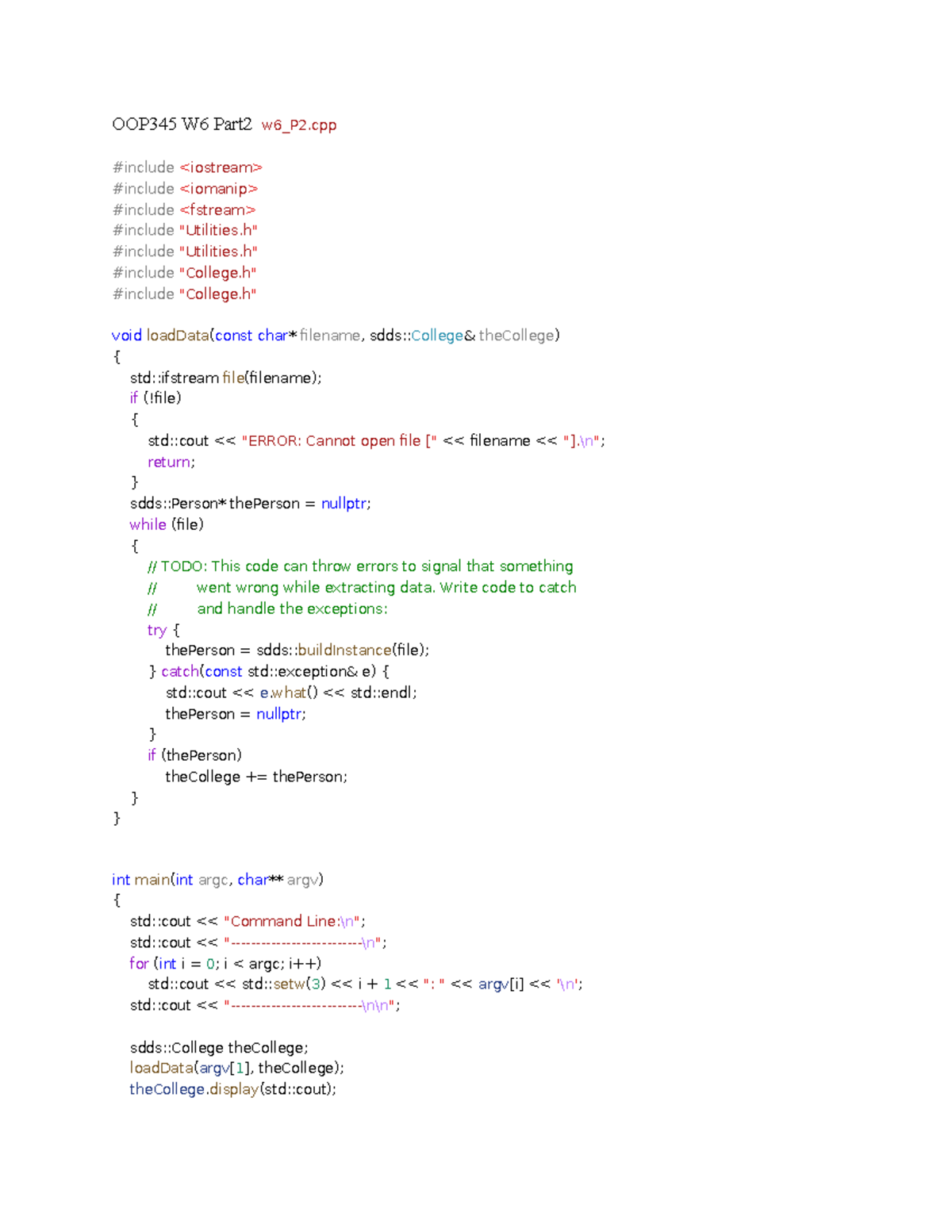 OOP345 W6 Part2 w6 P2 cpp - OOP345 W6 Part2 w6_P2 #include #include #include #include - Studocu