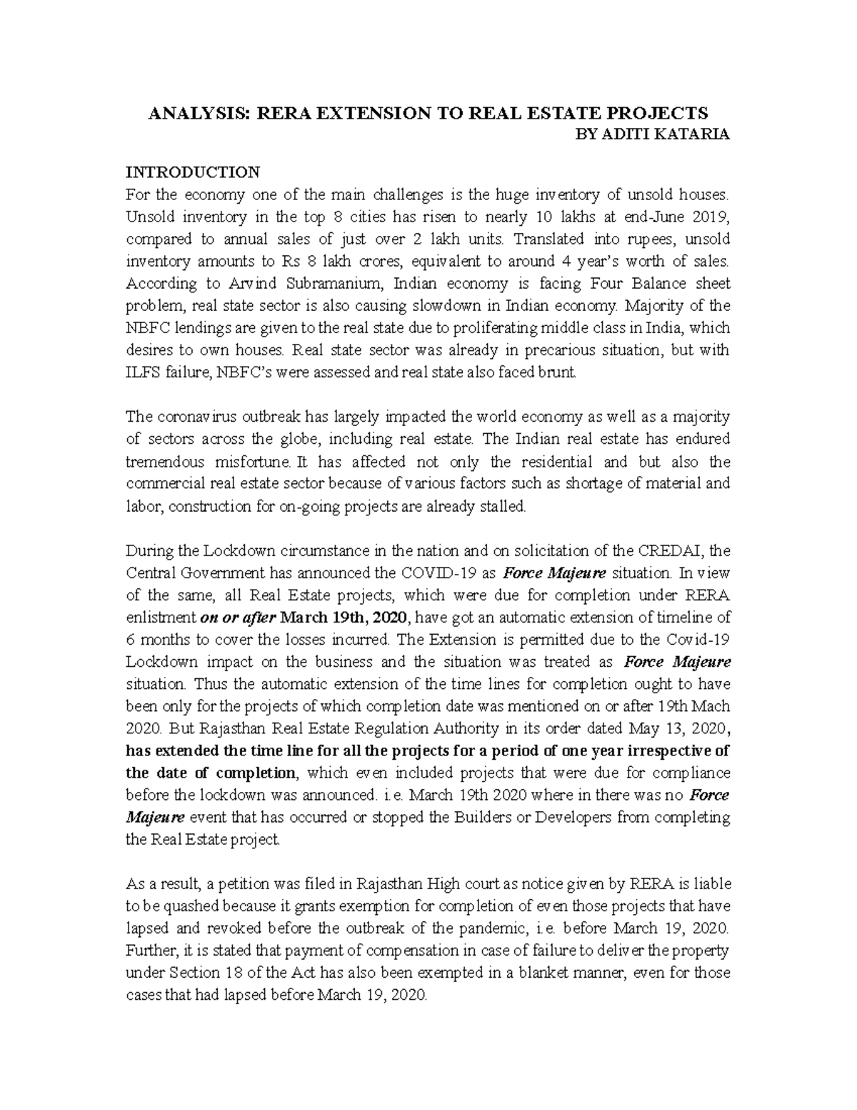 RERA extension -ERDKEFINEKFEFJFN - ANALYSIS: RERA EXTENSION TO REAL ...