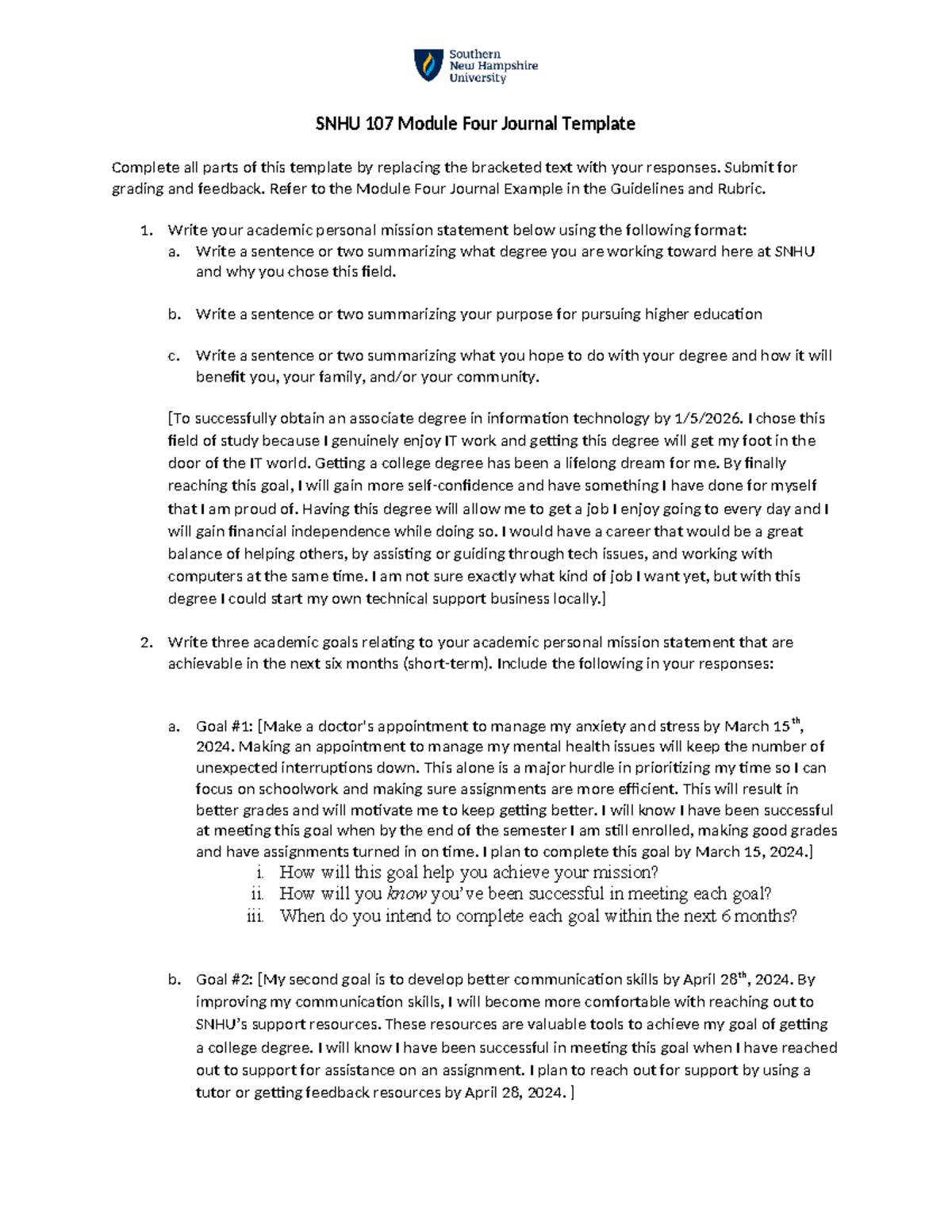 Reginas Journal 4 - SNHU 107 Module Four Journal Template Complete all ...