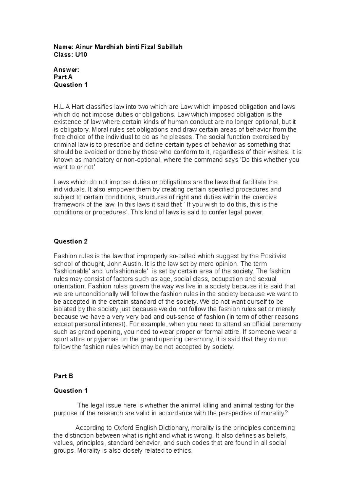 Mid term answer law034 - Introduction To Malaysian Legal System - UiTM ...