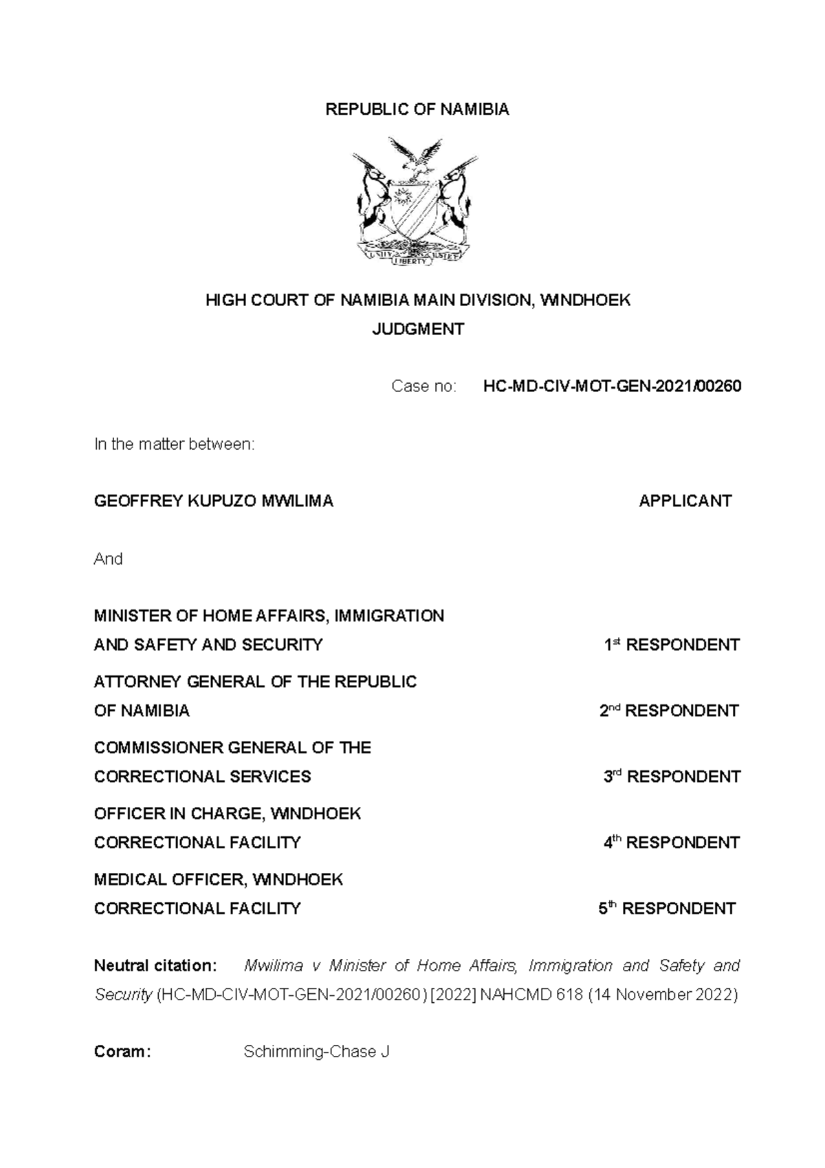 Mwilima v Minister Of Haiss (HC-MD-CIV-MOT-GEN-2021-00260) [2022 ...