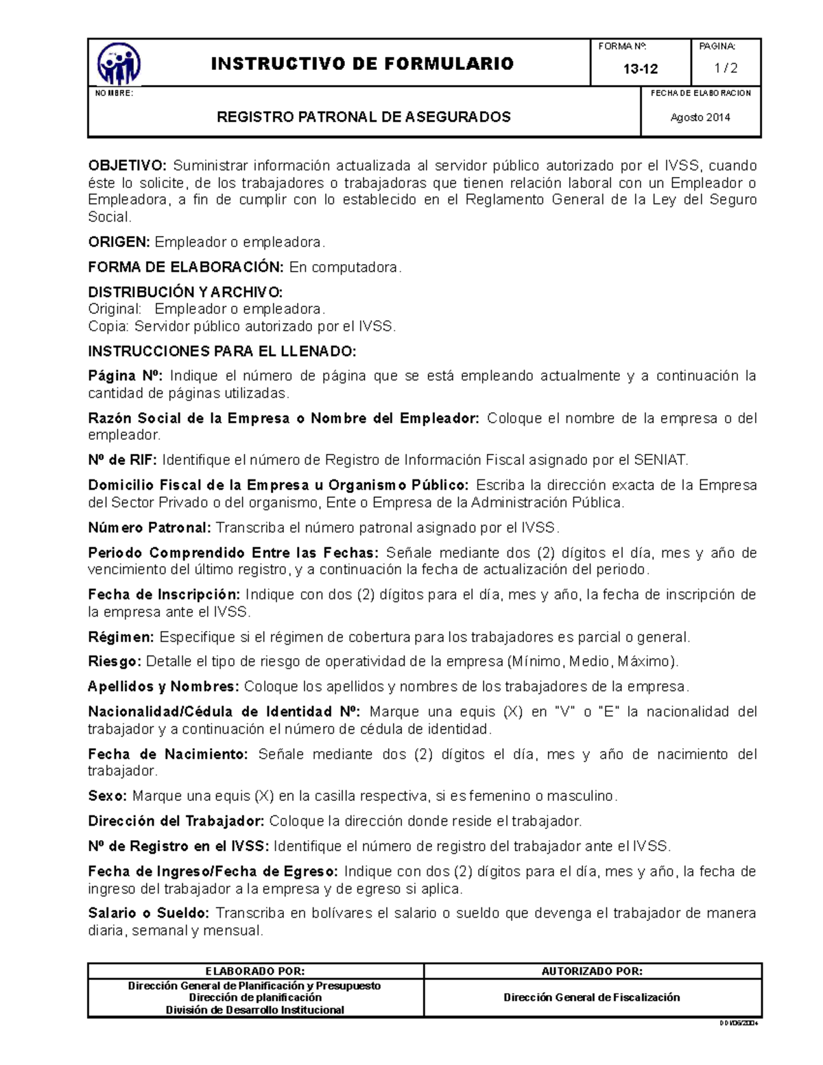Instructivo - pppp - INSTRUCTIVO DE FORMULARIO FORMA Nº: PAGINA: 13-12 ...