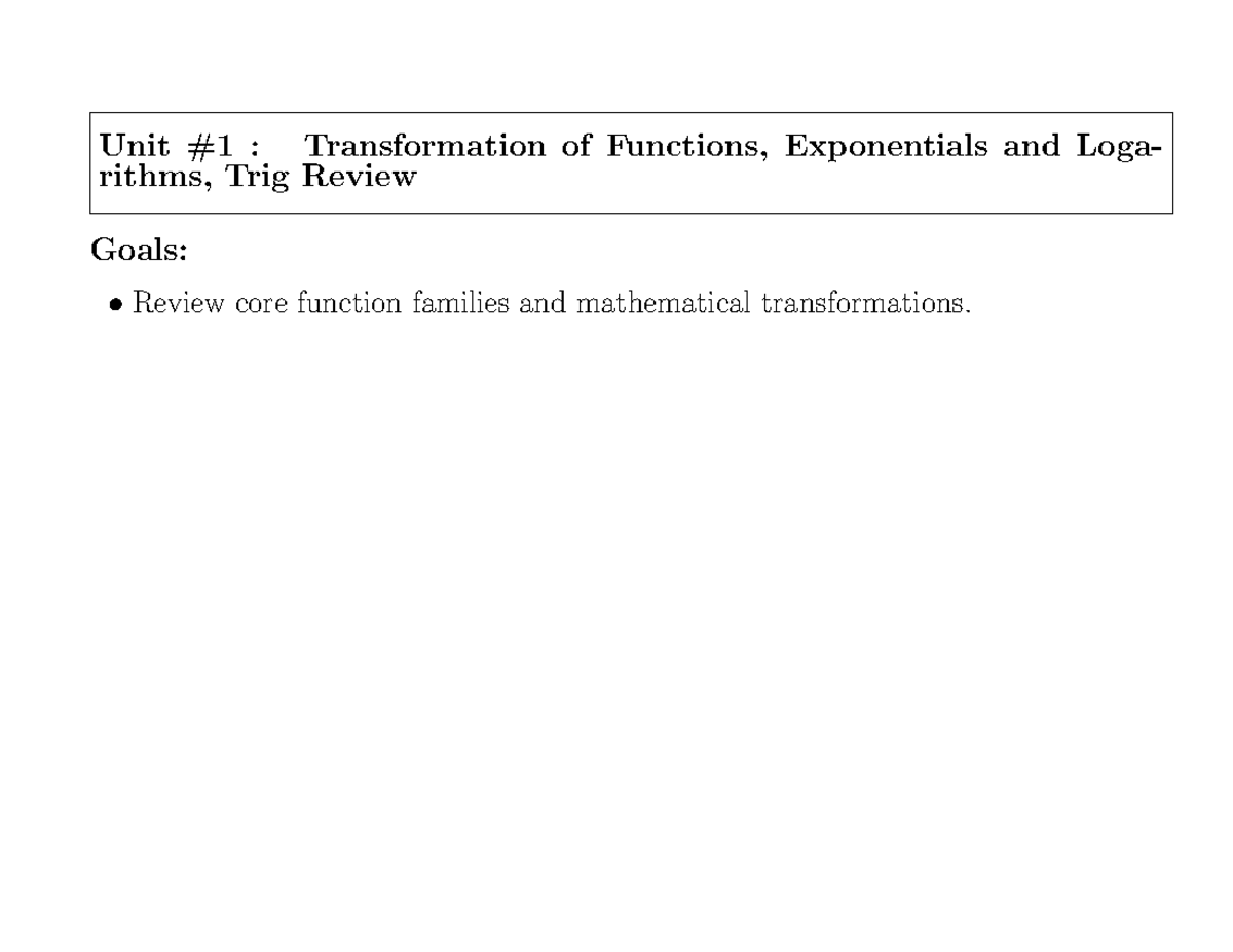 Pre Calculus Problem Set 01 - Unit #1 : Transformation of Functions ...