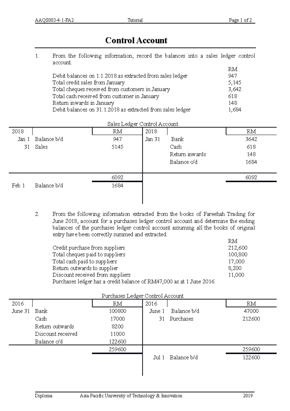Tutorial 1- Control Acc - AAQS003-4-1-FA2 Tutorial Page 1 of 2 Control ...