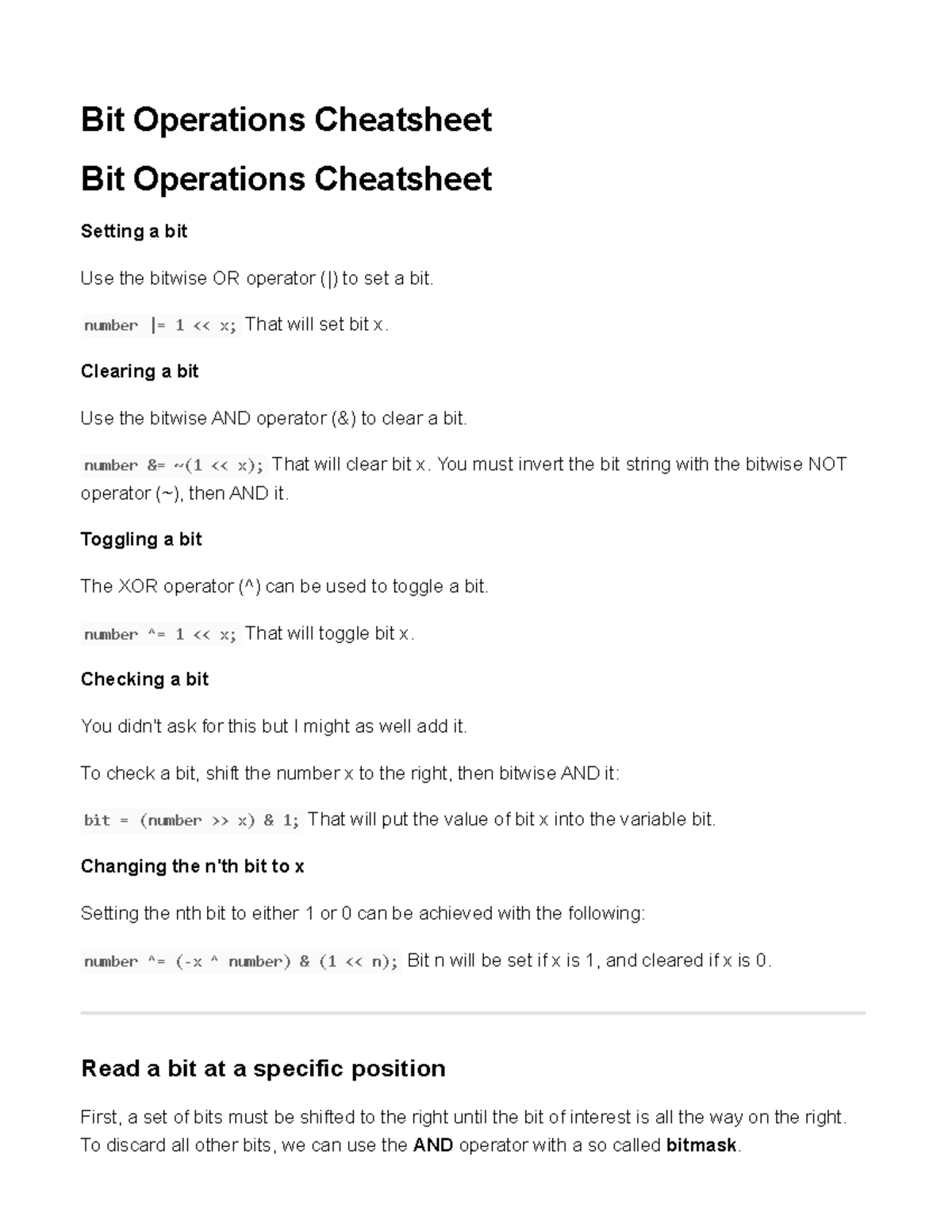 Bit Operations Cheatsheet - number |= 1