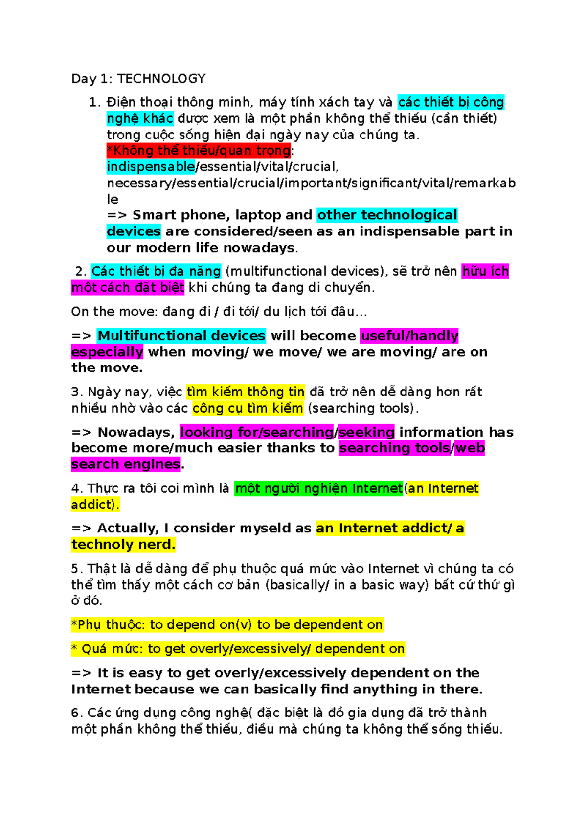 Writting Ielts - tacn - Day 1: TECHNOLOGY 1. Điện thoại thông minh, máy tính xách tay và các ...